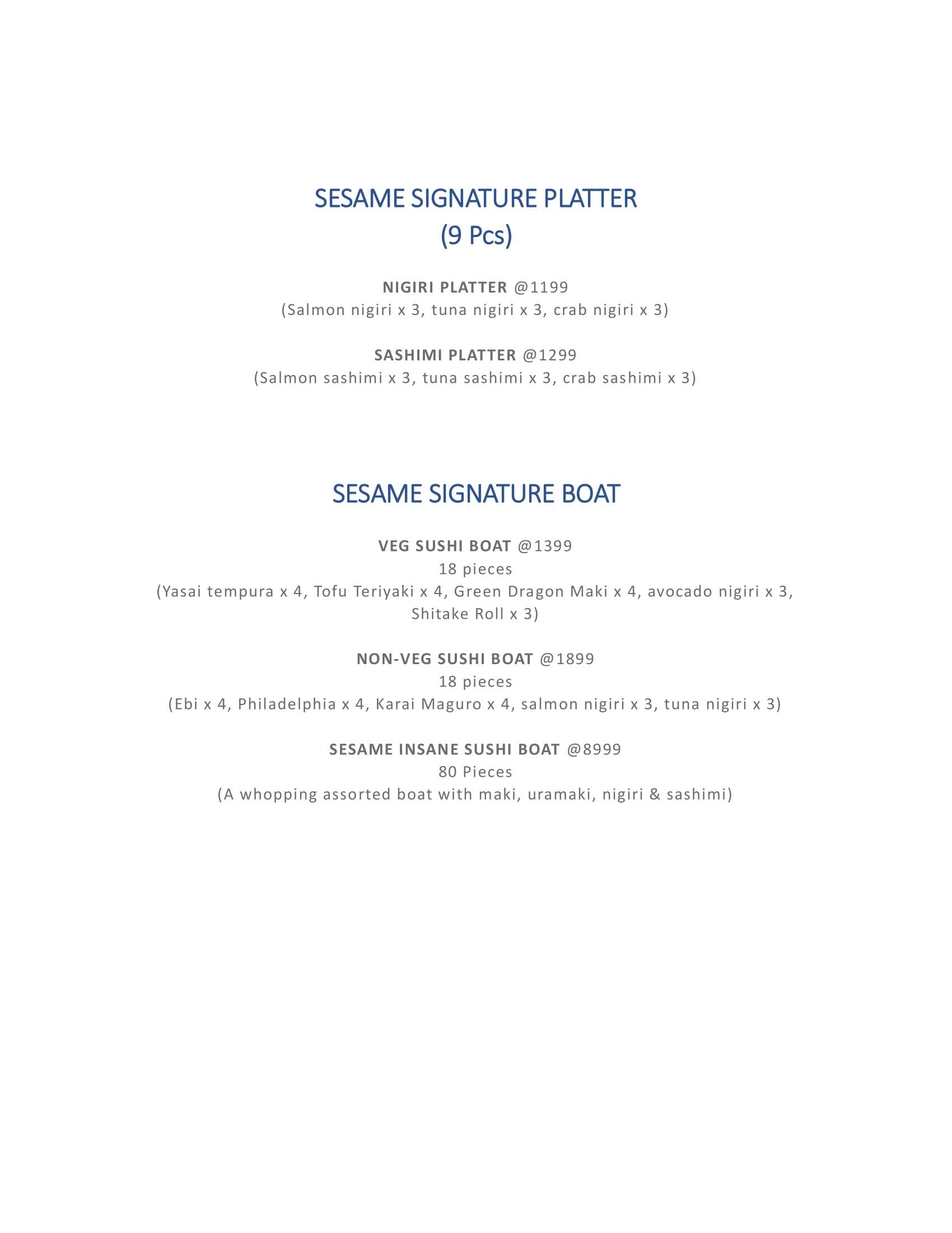 Menu of Sesame - Asian & Himalayan Cuisine, Gachibowli, Hyderabad