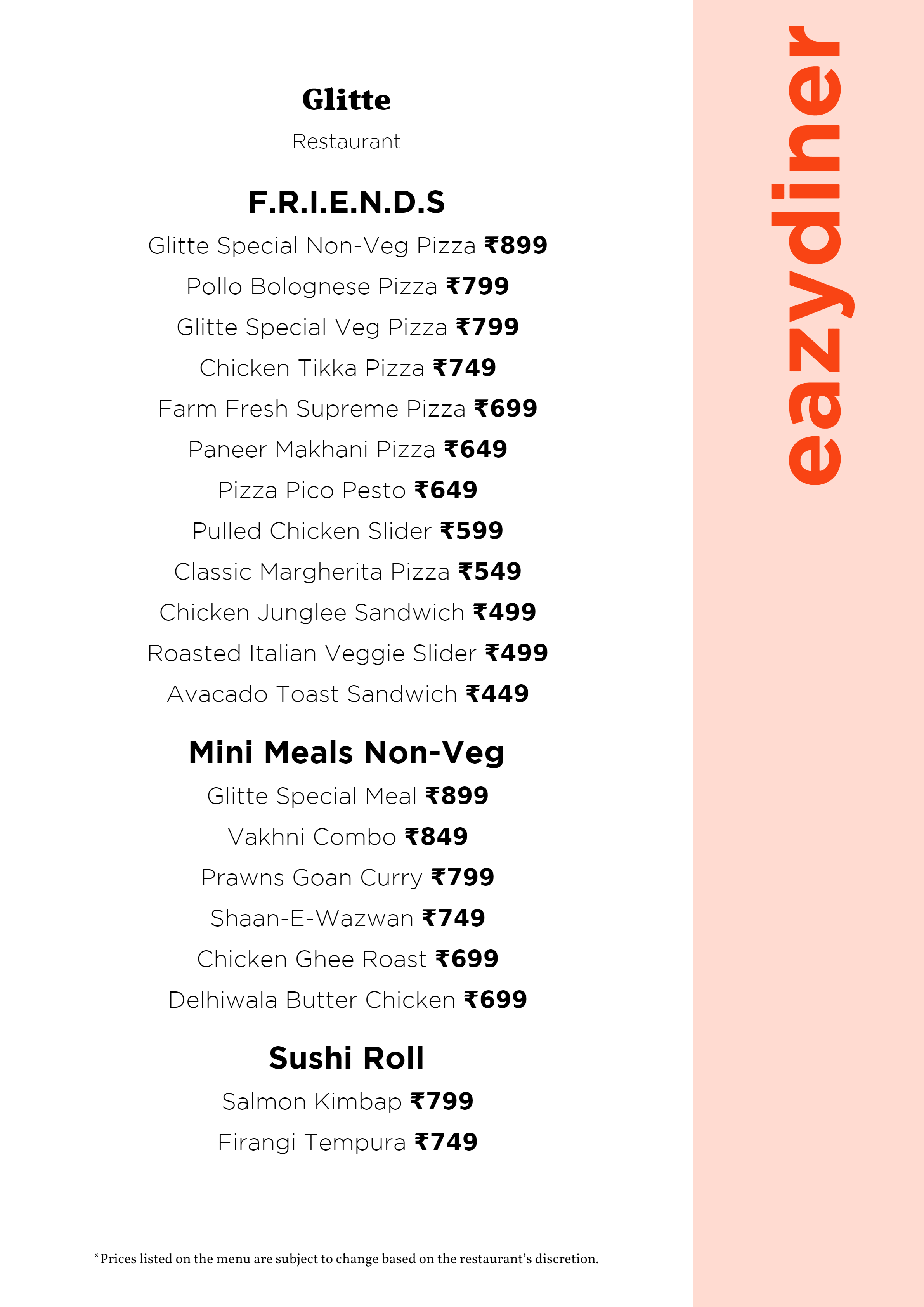 Menu of Glitte, Manpada, Thane Region