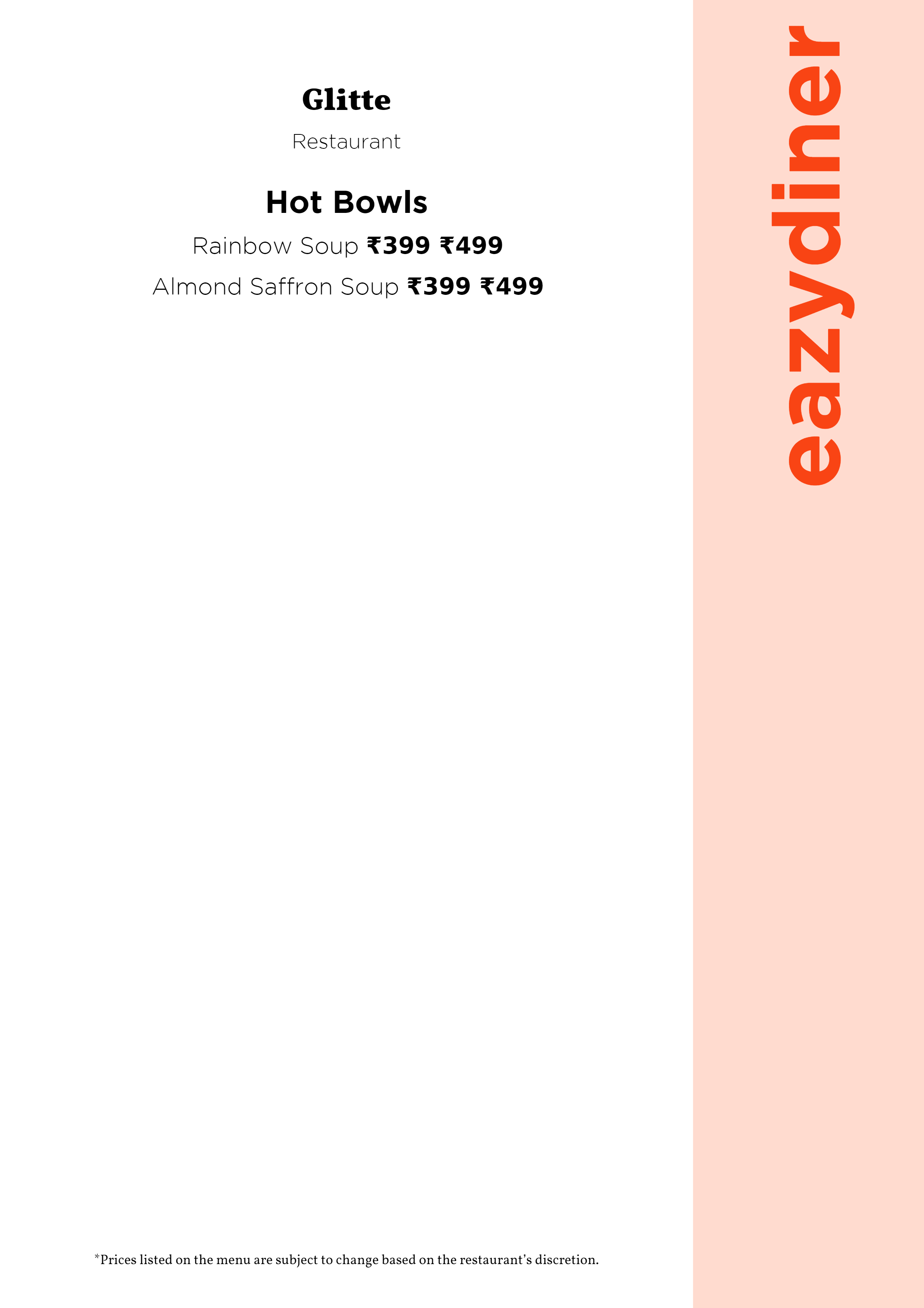 Menu of Glitte, Manpada, Thane Region