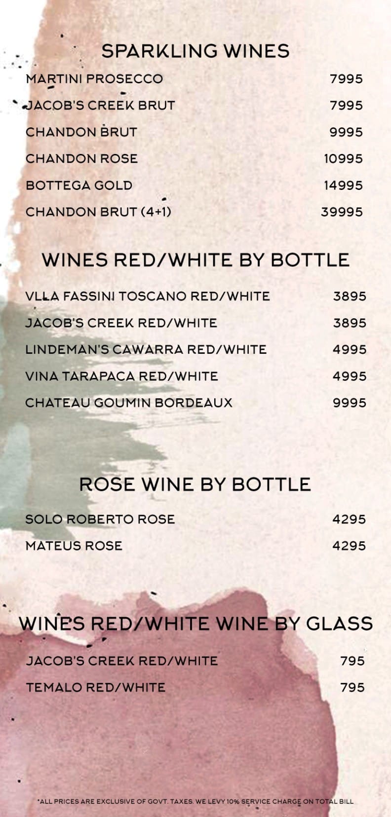 Menu of Avatar, Sector 58, Gurgaon