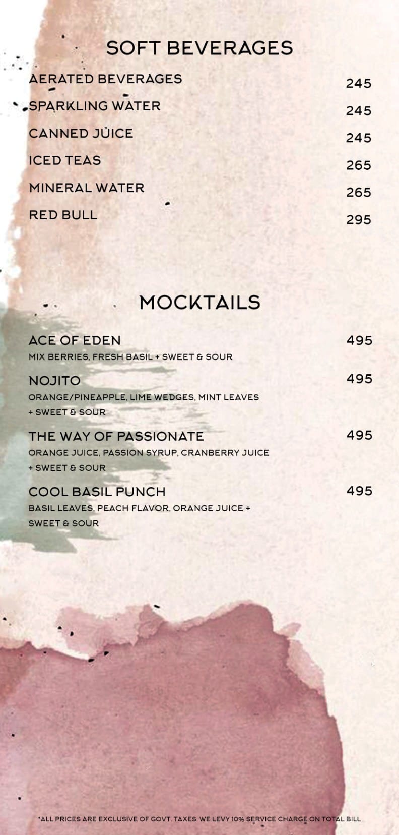Menu of Avatar, Sector 58, Gurgaon