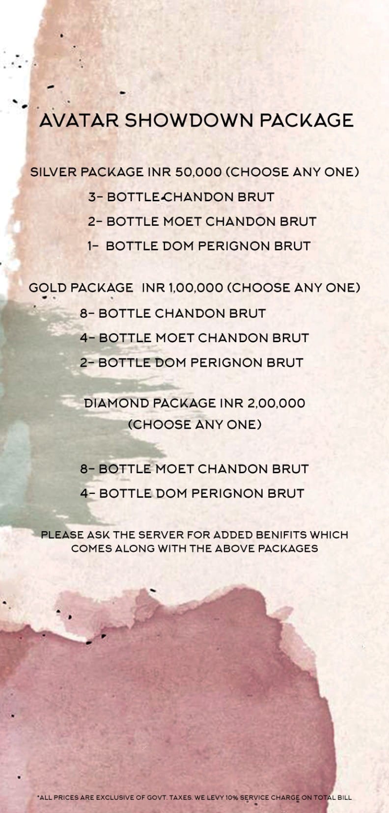 Menu of Avatar, Sector 58, Gurgaon