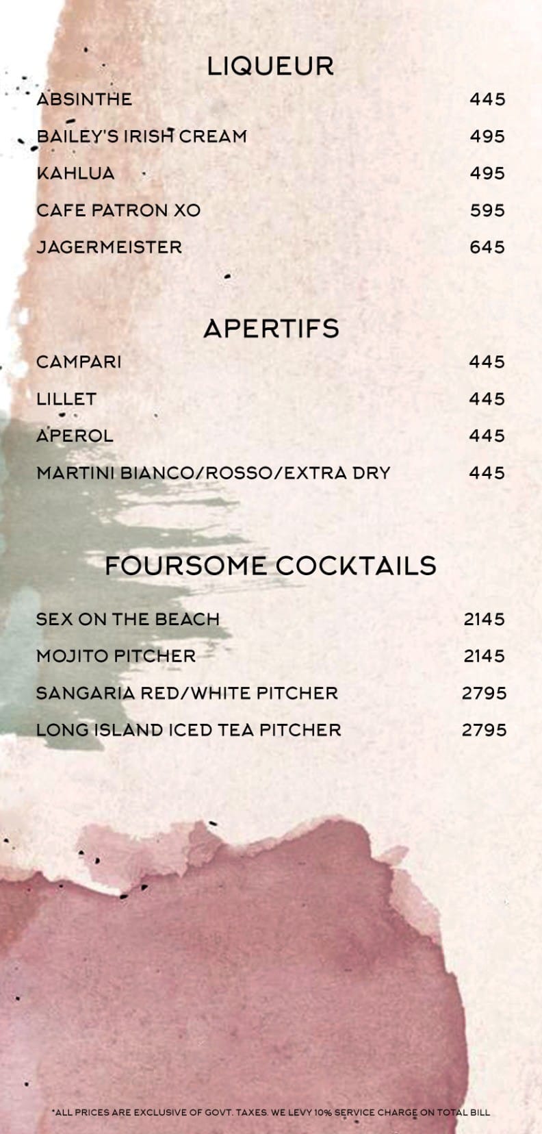 Menu of Avatar, Sector 58, Gurgaon