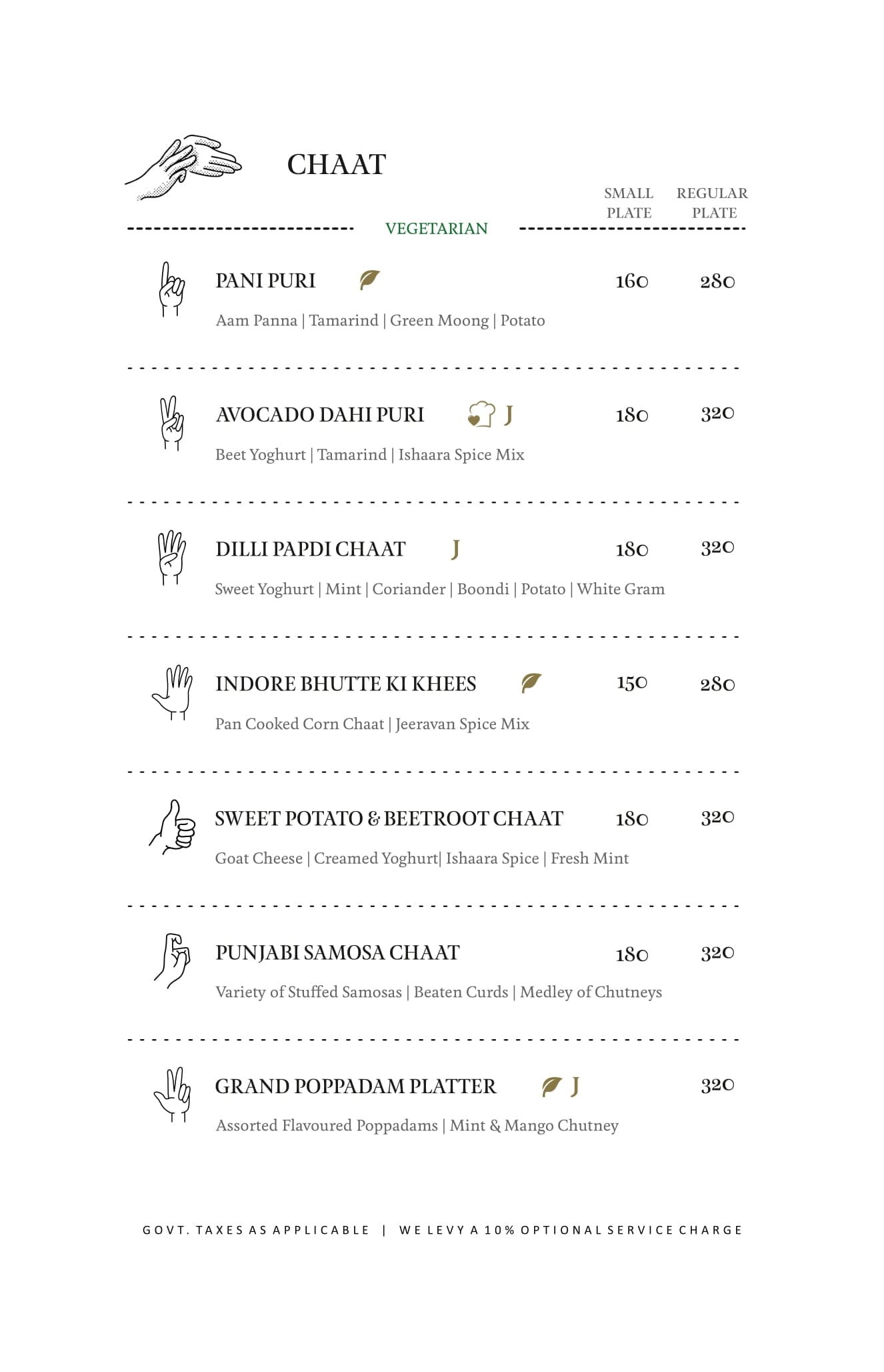 Menu of Ishaara, Phoenix Mall Of Asia, Yelahanka, Bengaluru
