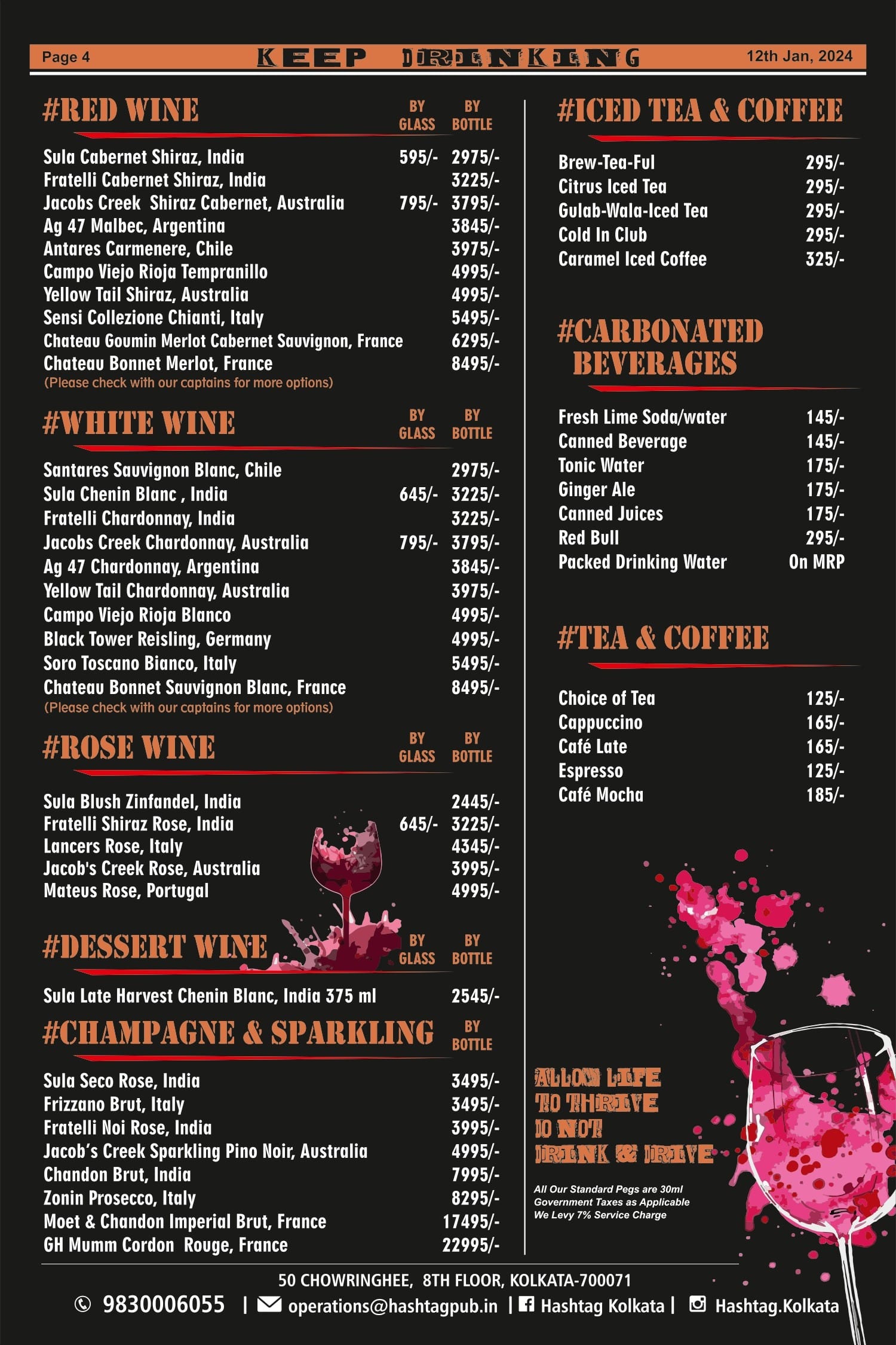 Menu of Hashtag, Chowringhee, Kolkata
