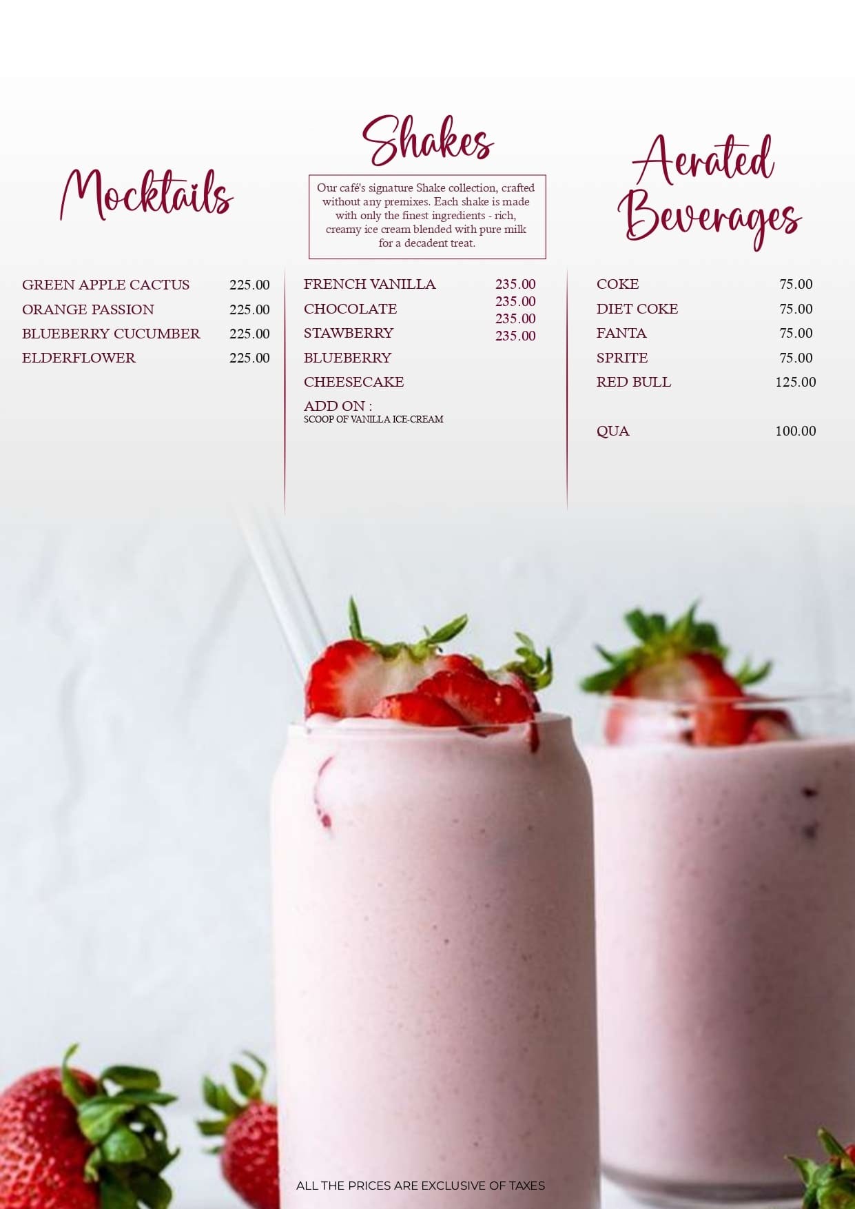 Menu of Fiaba, Sector 116, Noida