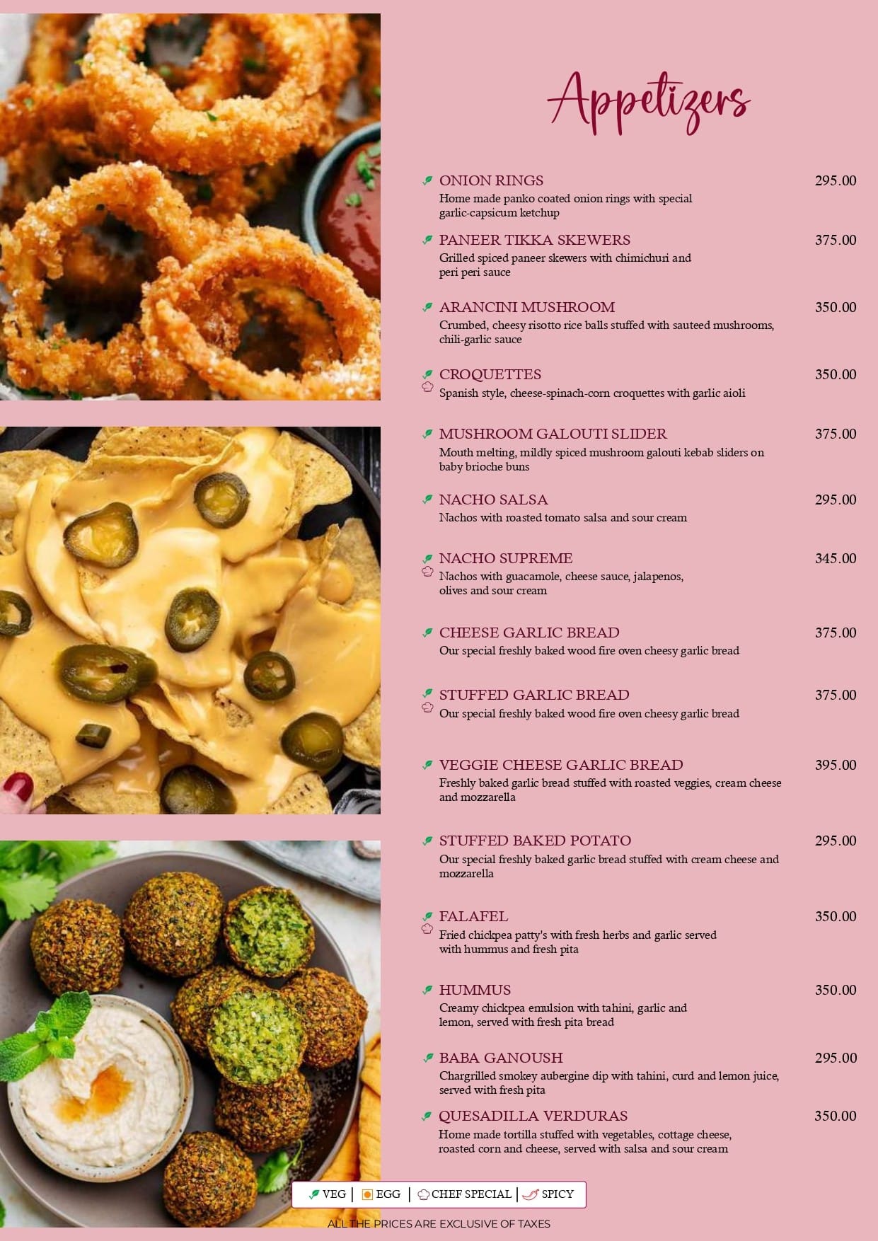Menu of Fiaba, Sector 116, Noida