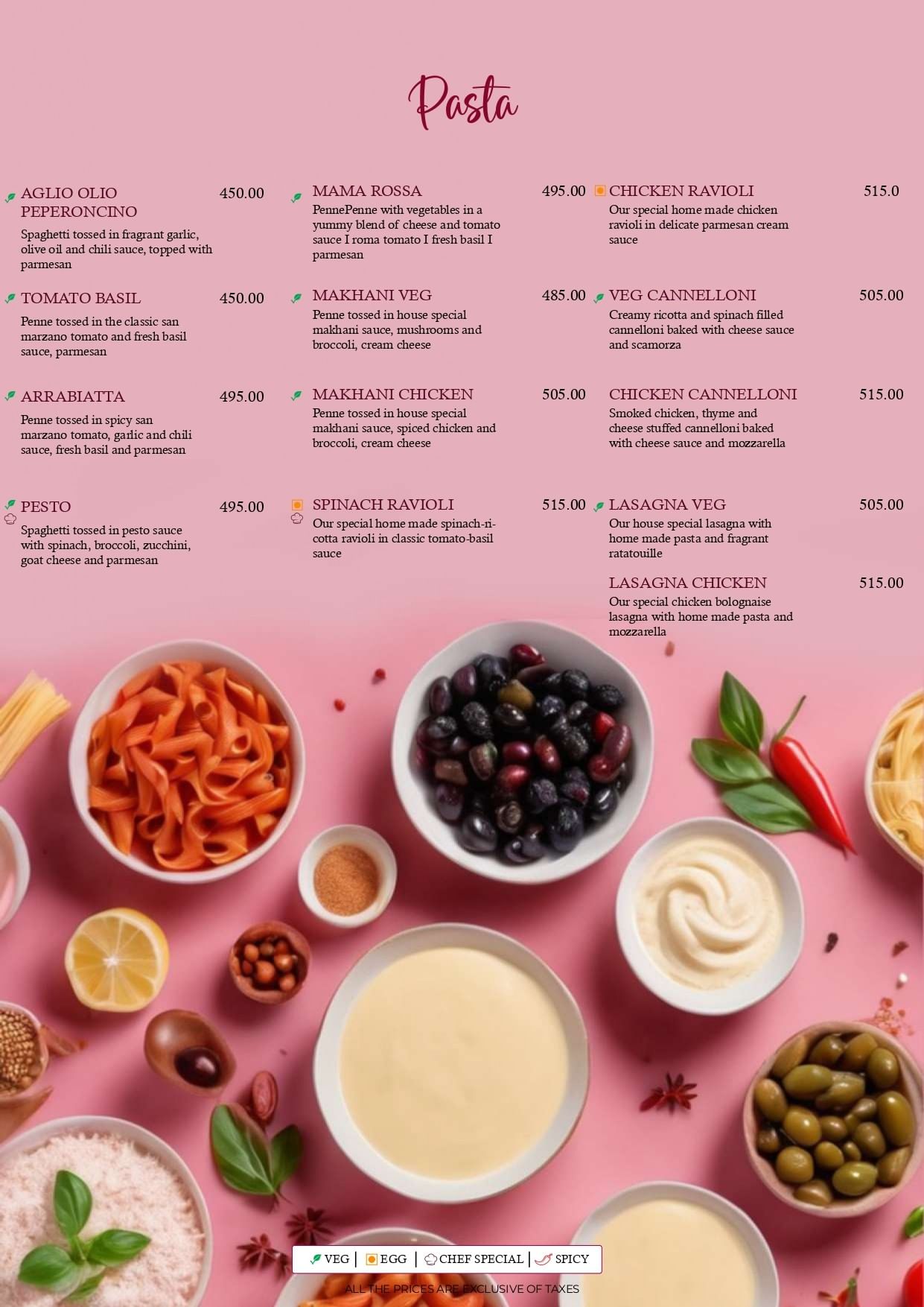 Menu of Fiaba, Sector 116, Noida