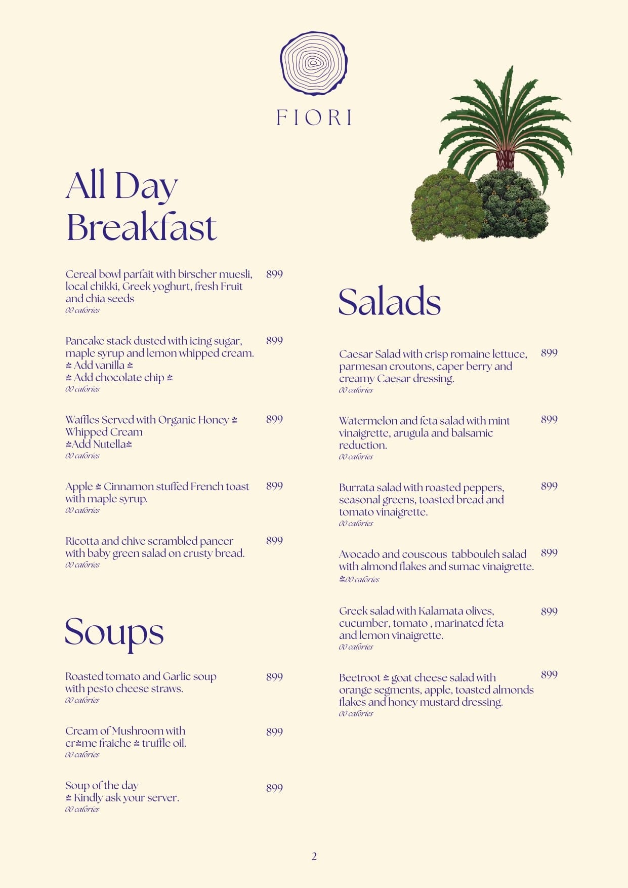 Menu of FIORI, Regenta, SGS Greenotel, Lonavala