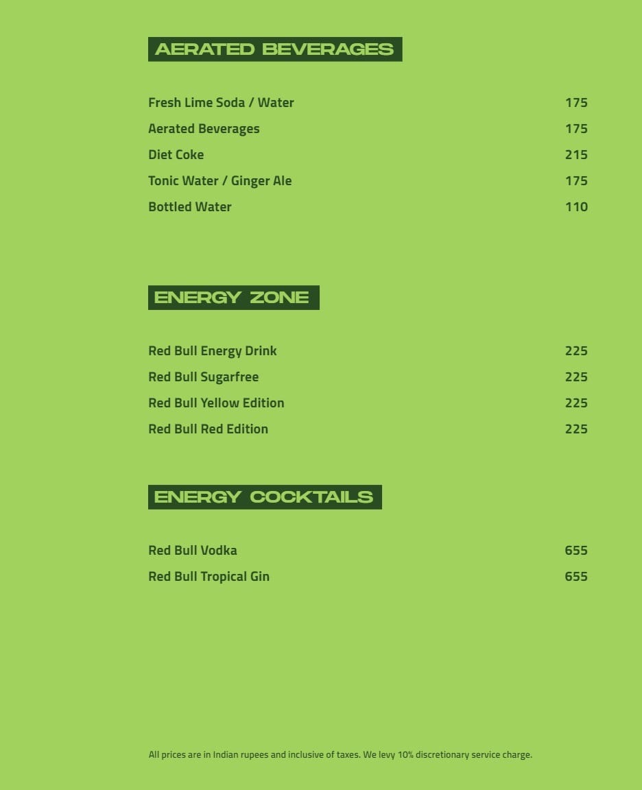 Menu of Prime Golf Brewing and Golfing, Whitefield, East Bengaluru