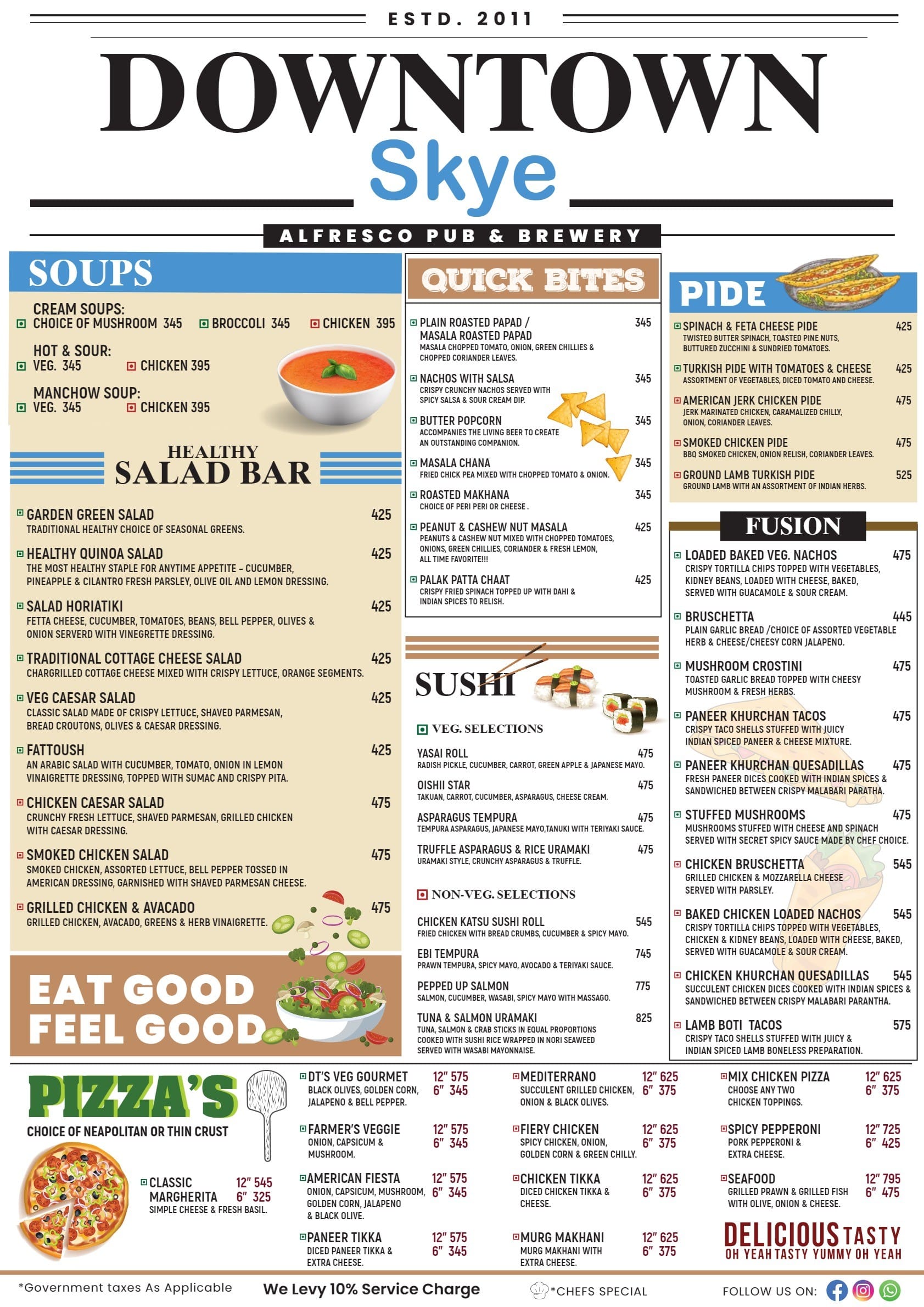 Menu of Downtown Skye Alfresco & Brewery, Sector 54, Gurgaon