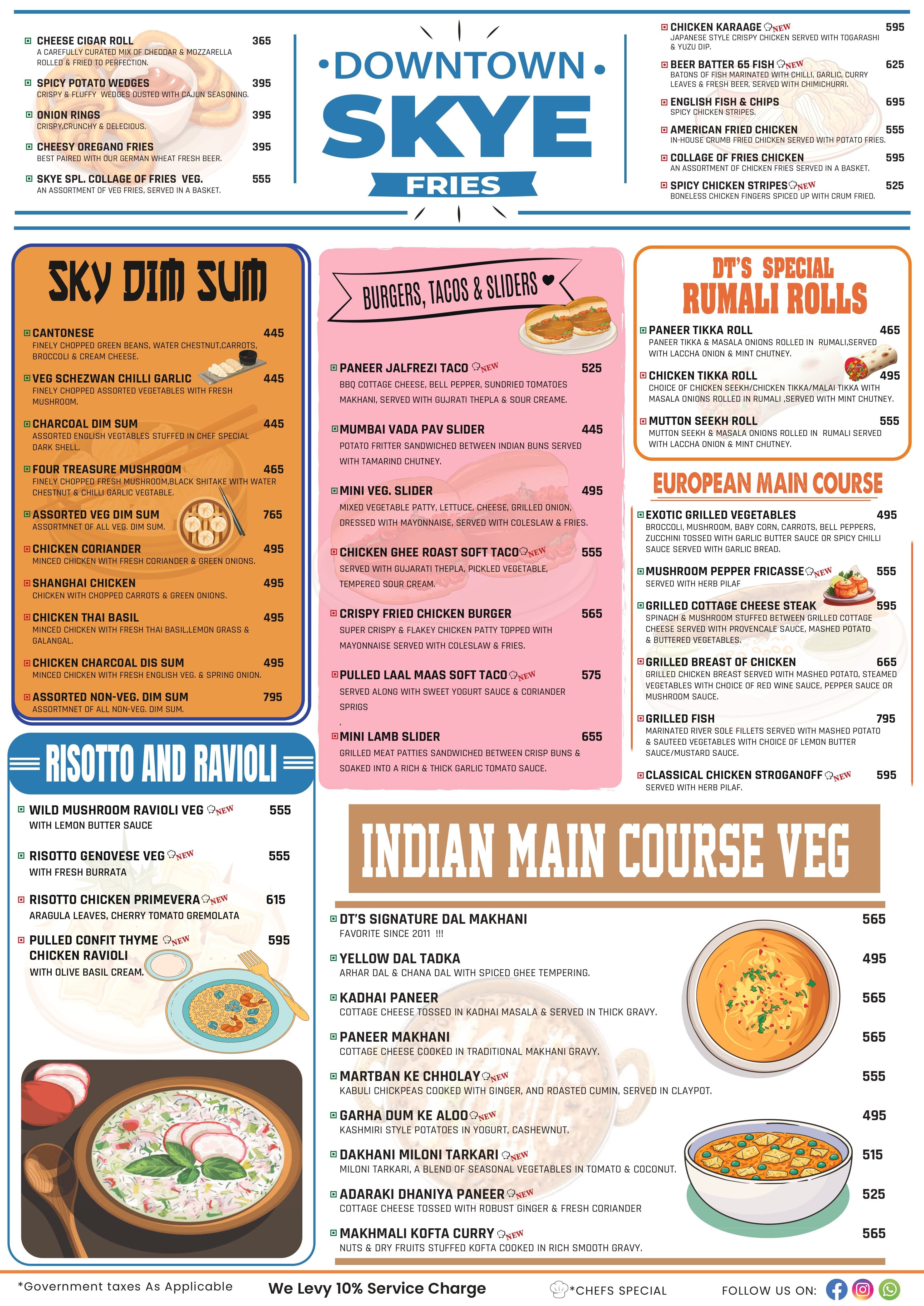 Menu of Downtown Skye Alfresco & Brewery, Sector 54, Gurgaon