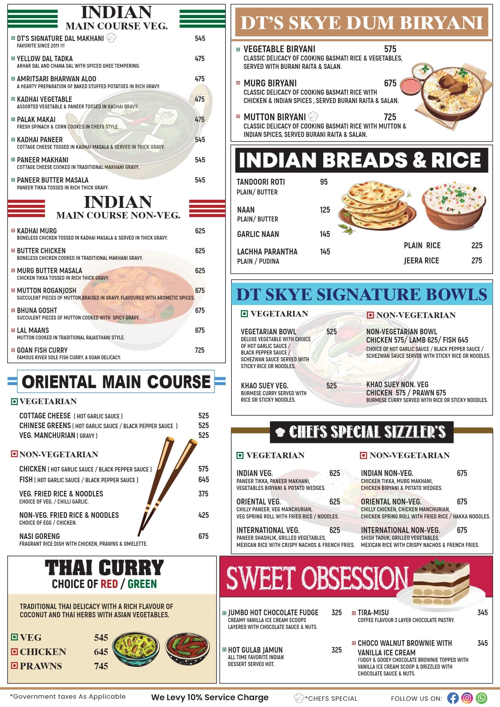 Menu of Downtown Skye Alfresco & Brewery, Sector 54, Gurgaon