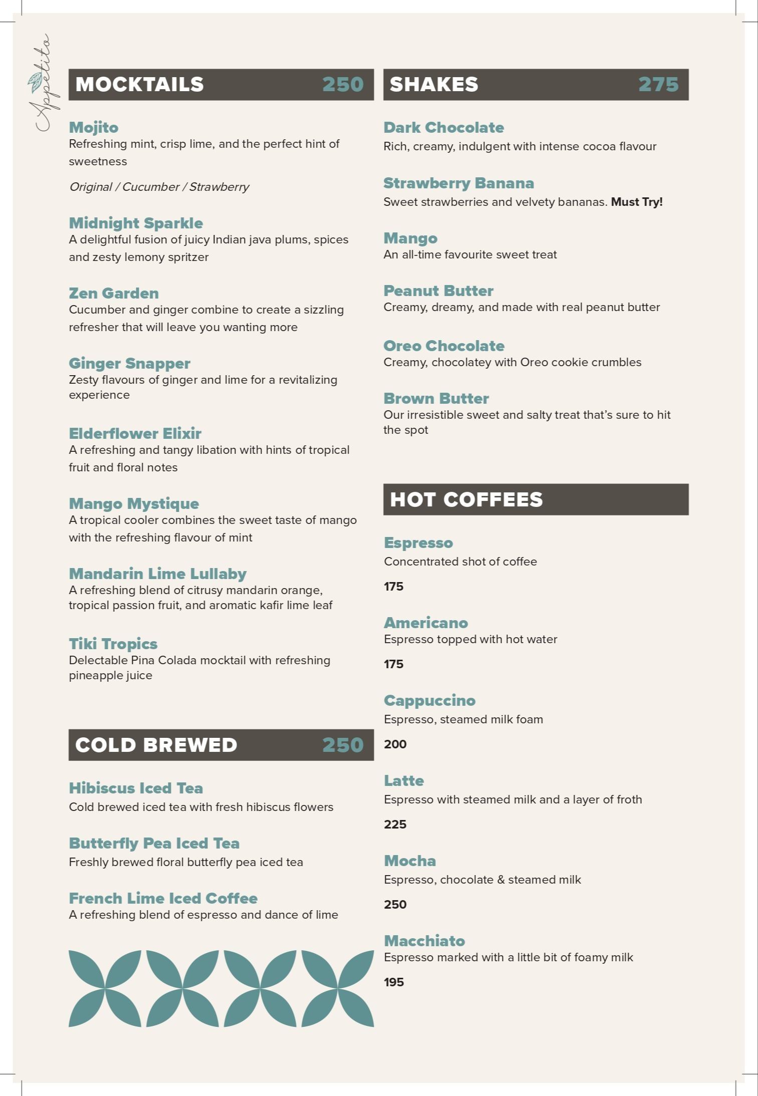 Menu of Appetito, Knowledge Park II, Noida