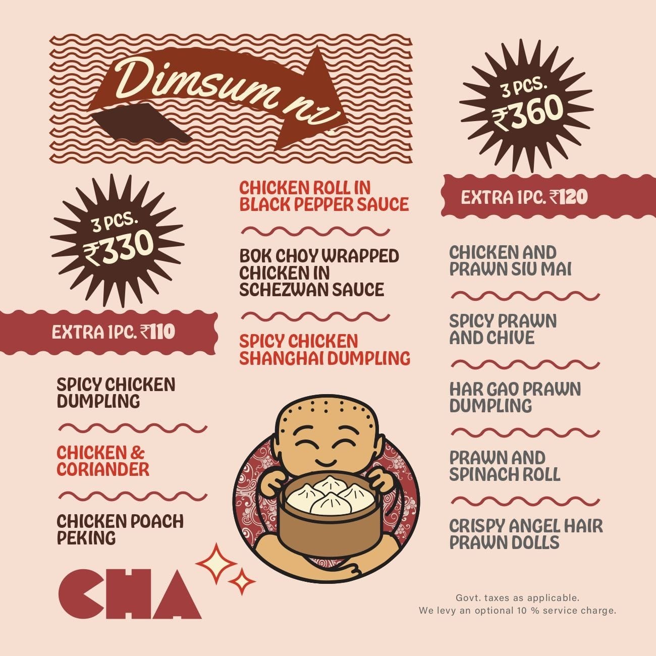 Menu of CHA, Phoenix Mall Of Asia, Yelahanka, Bengaluru