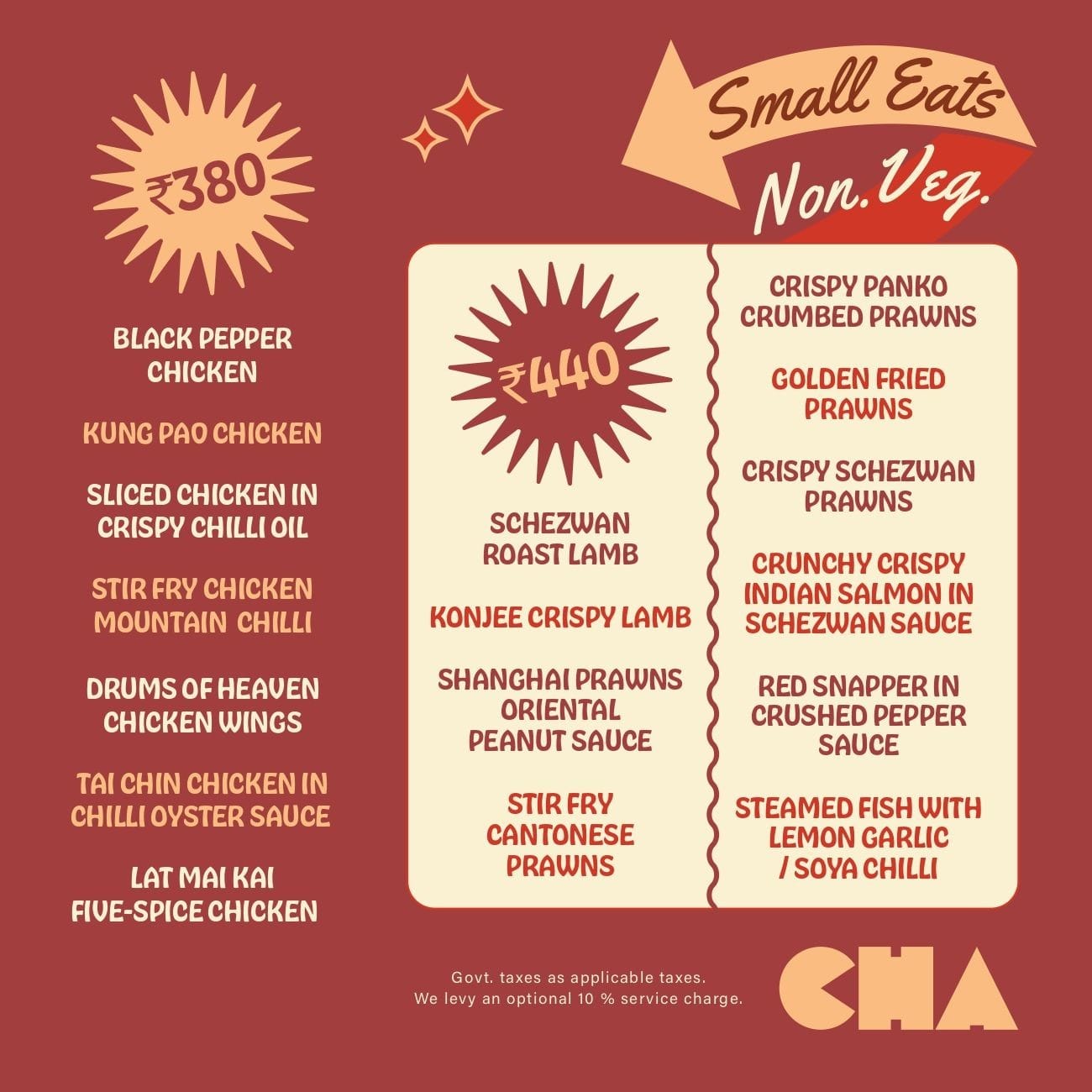 Menu of CHA, Phoenix Mall Of Asia, Yelahanka, Bengaluru