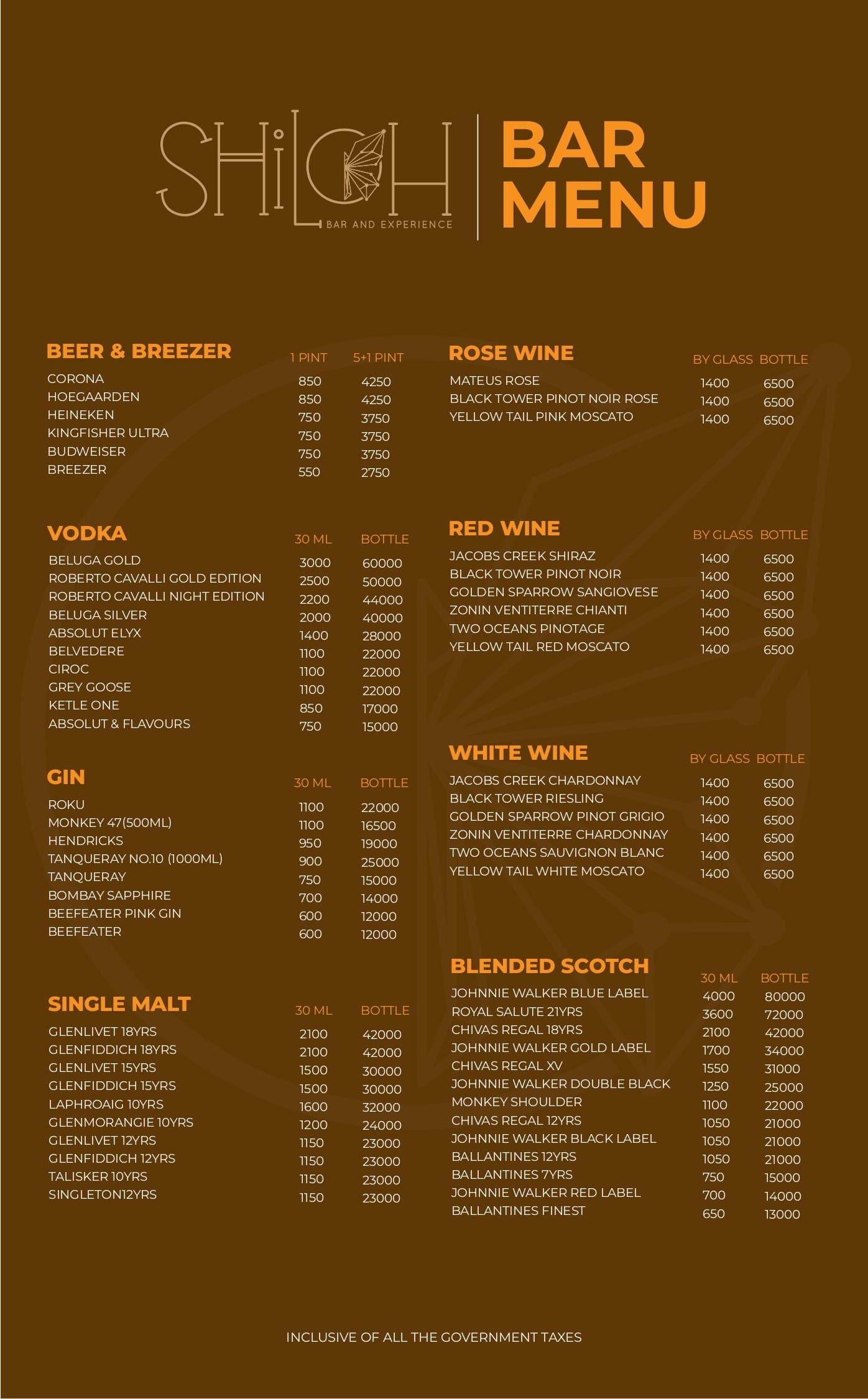 Menu of Shiloh, Andheri West, Western Suburbs