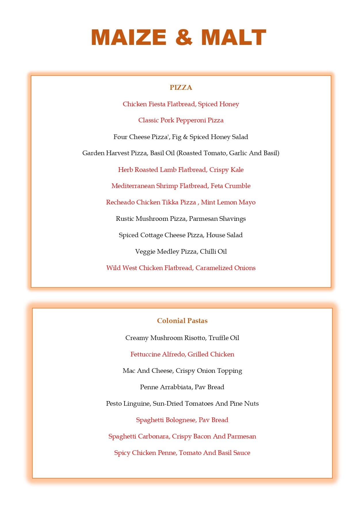 Menu of Maize & Malt, Krishnarajapuram Hobli, Bengaluru