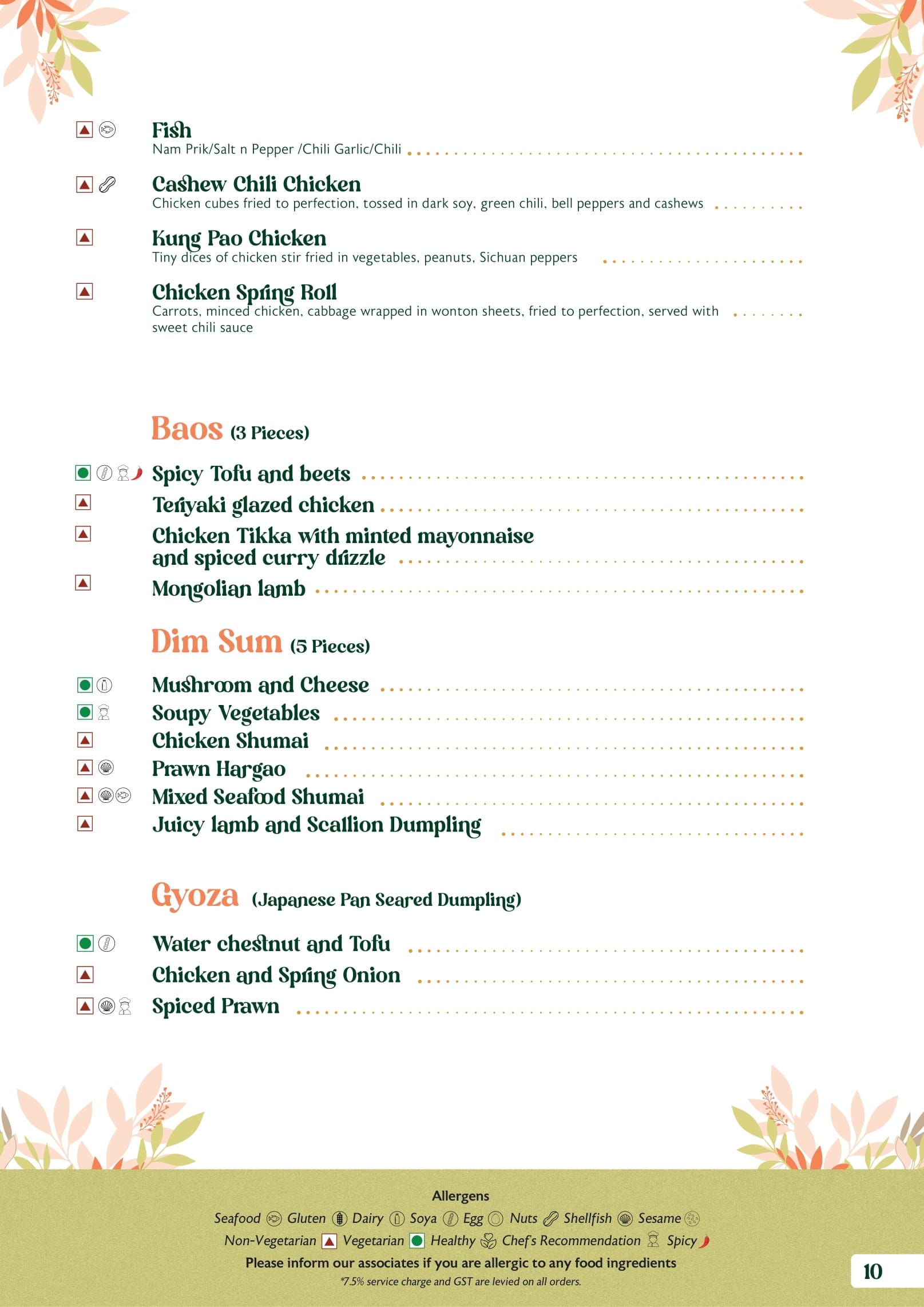 Menu of Tall Oaks, Seegehalli, East Bengaluru