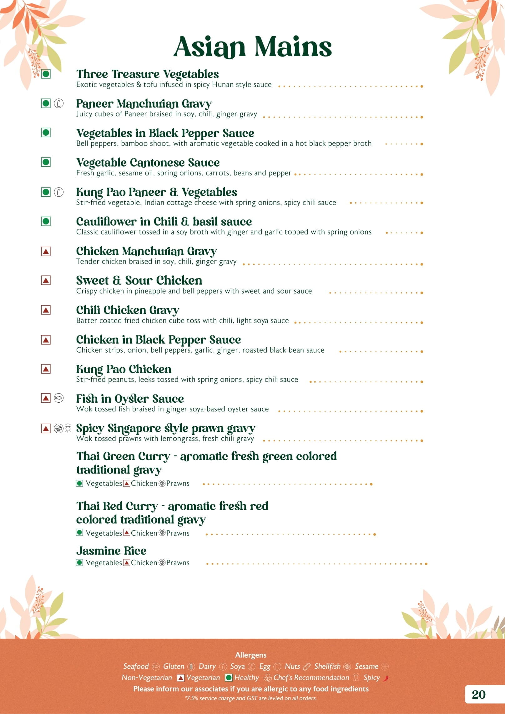 Menu of Tall Oaks, Seegehalli, East Bengaluru