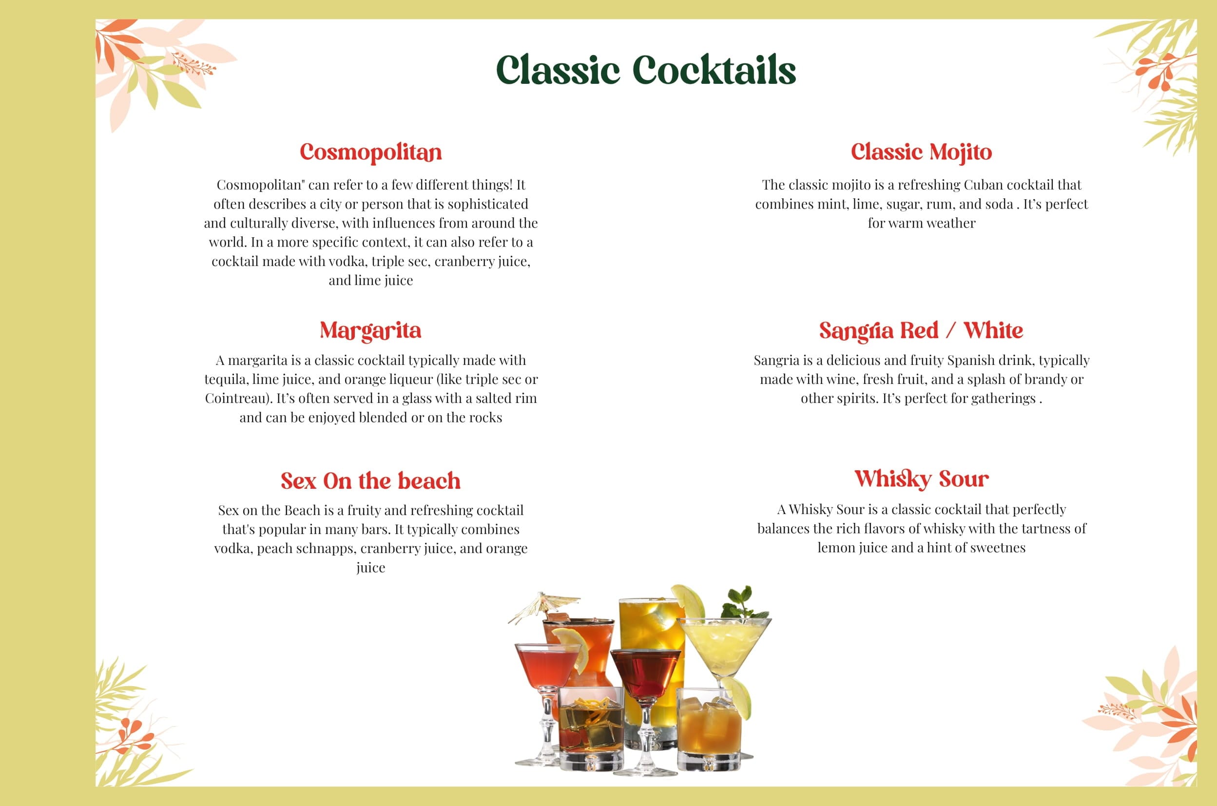 Menu of Tall Oaks, Seegehalli, East Bengaluru