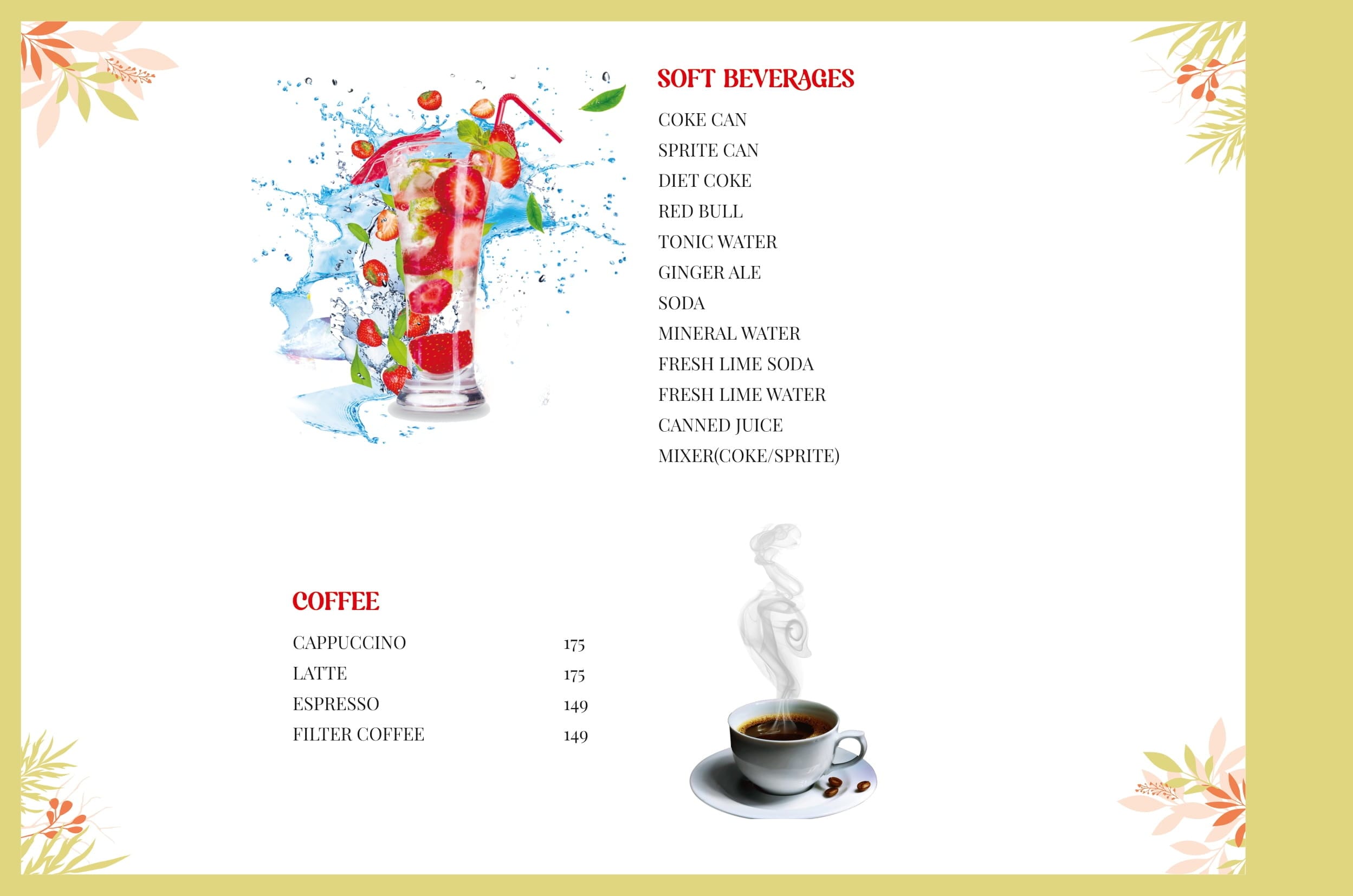 Menu of Tall Oaks, Seegehalli, East Bengaluru