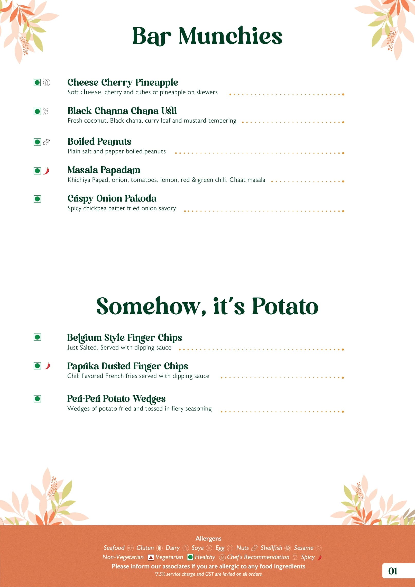 Menu of Tall Oaks, Seegehalli, East Bengaluru