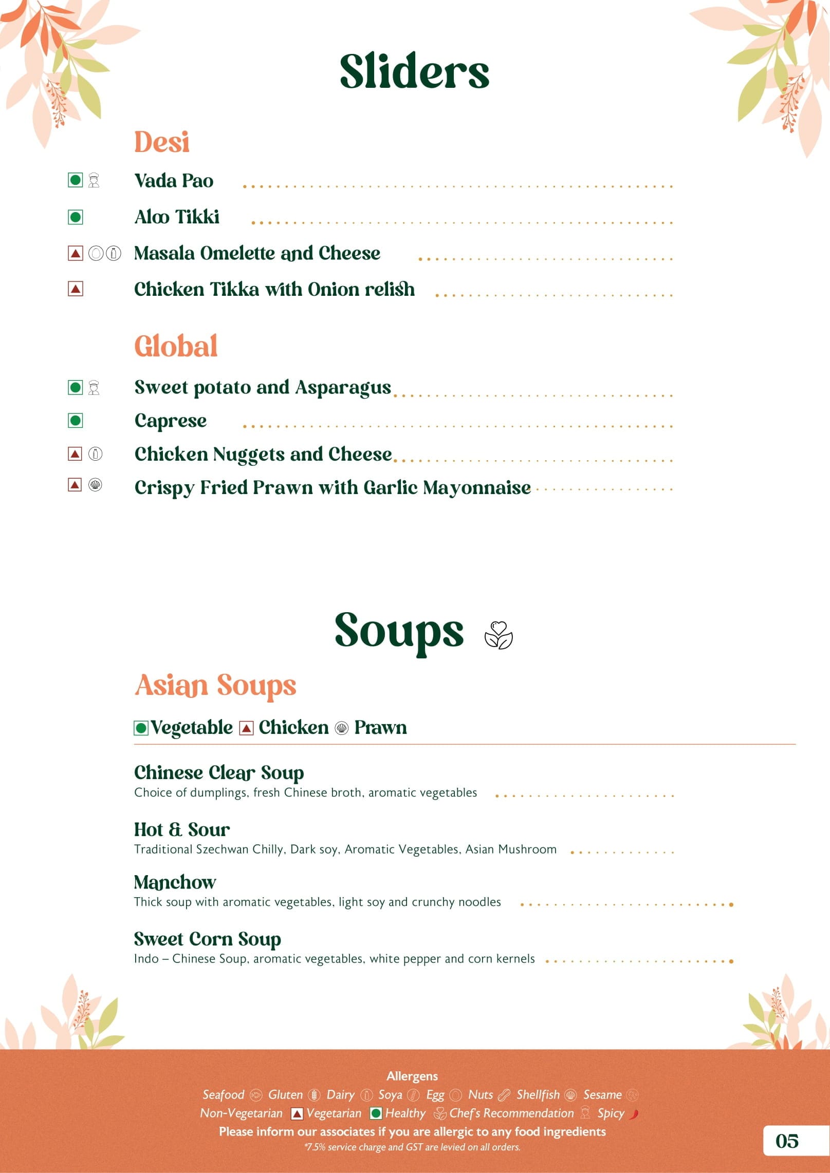 Menu of Tall Oaks, Seegehalli, East Bengaluru