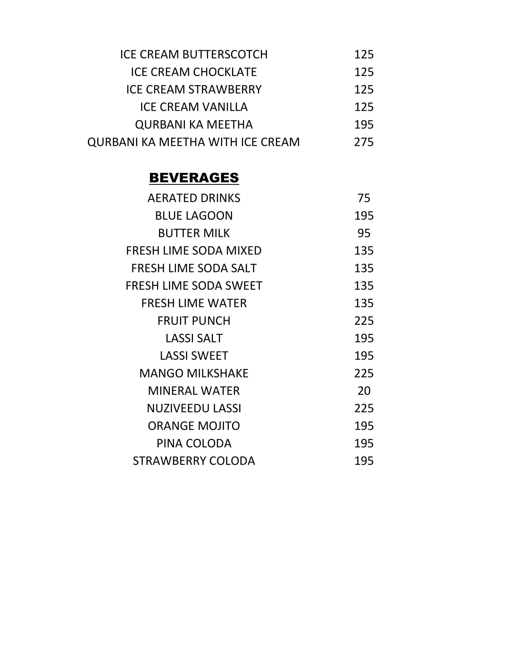 Menu of IGURU, Manikonda, Hyderabad