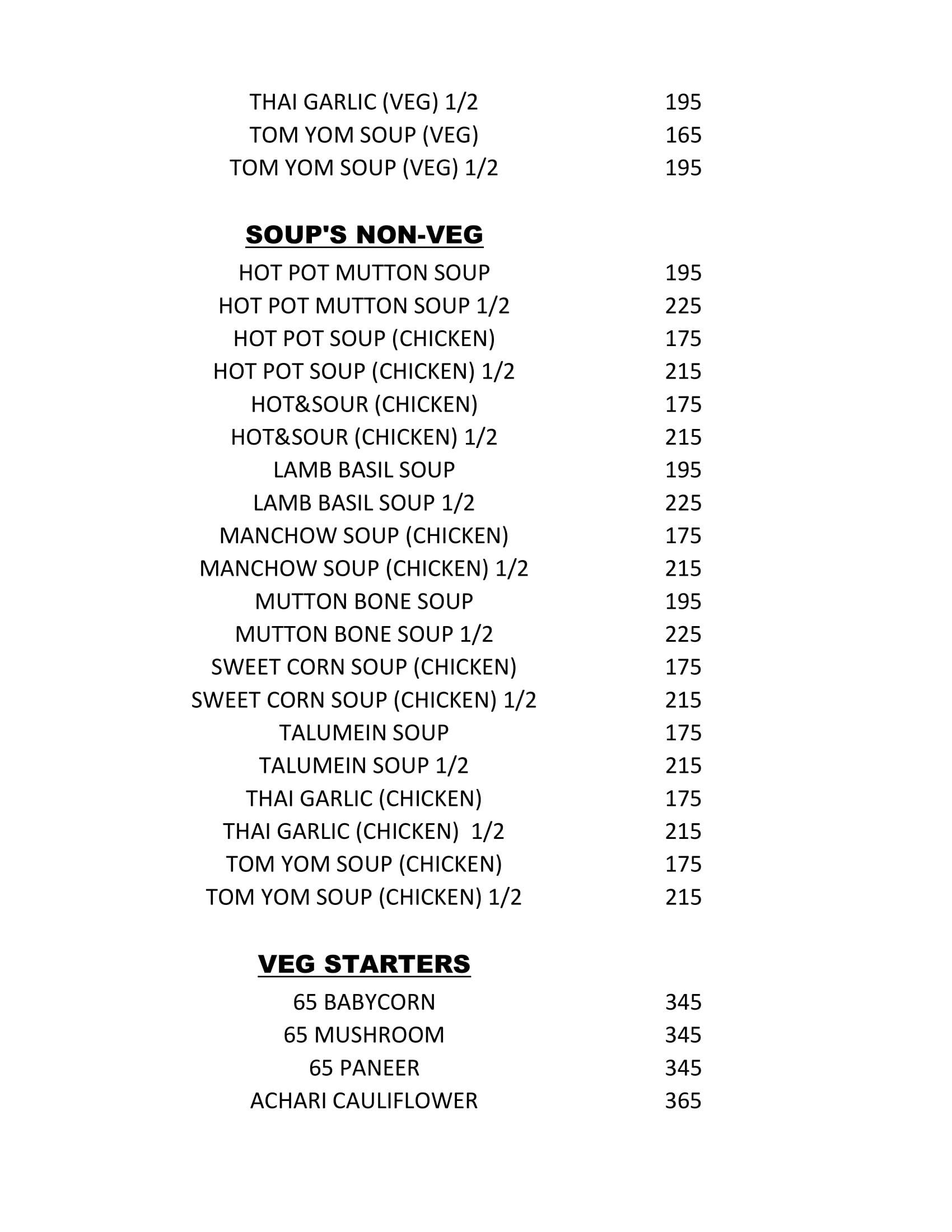 Menu of IGURU, Manikonda, Hyderabad