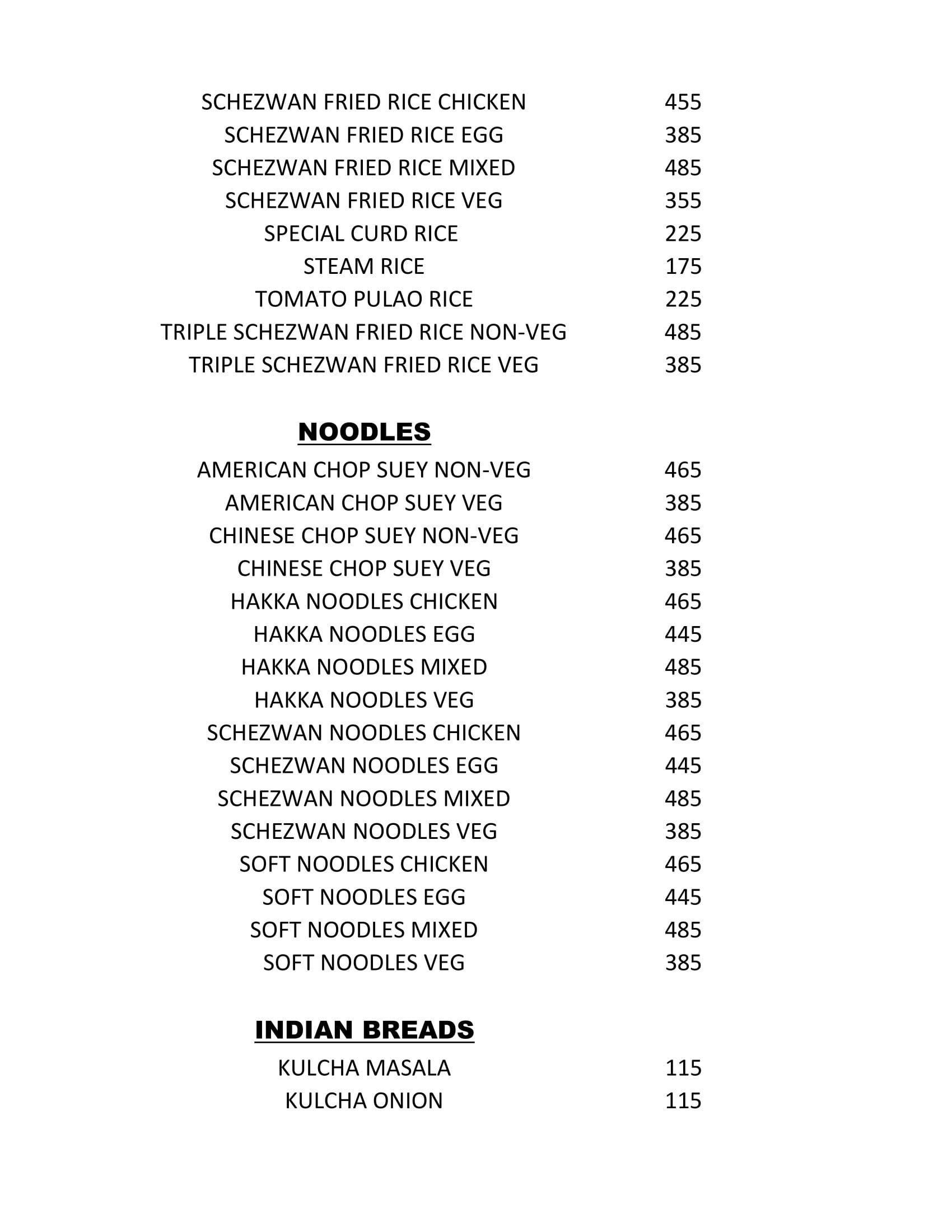 Menu of IGURU, Manikonda, Hyderabad