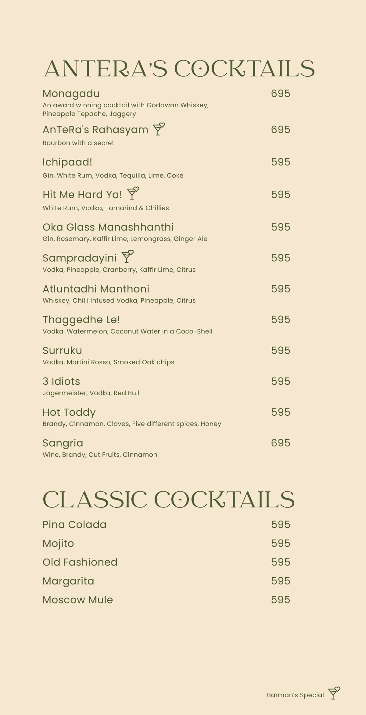 Menu of AnTeRa Courtyard, Nanakramguda, Hyderabad