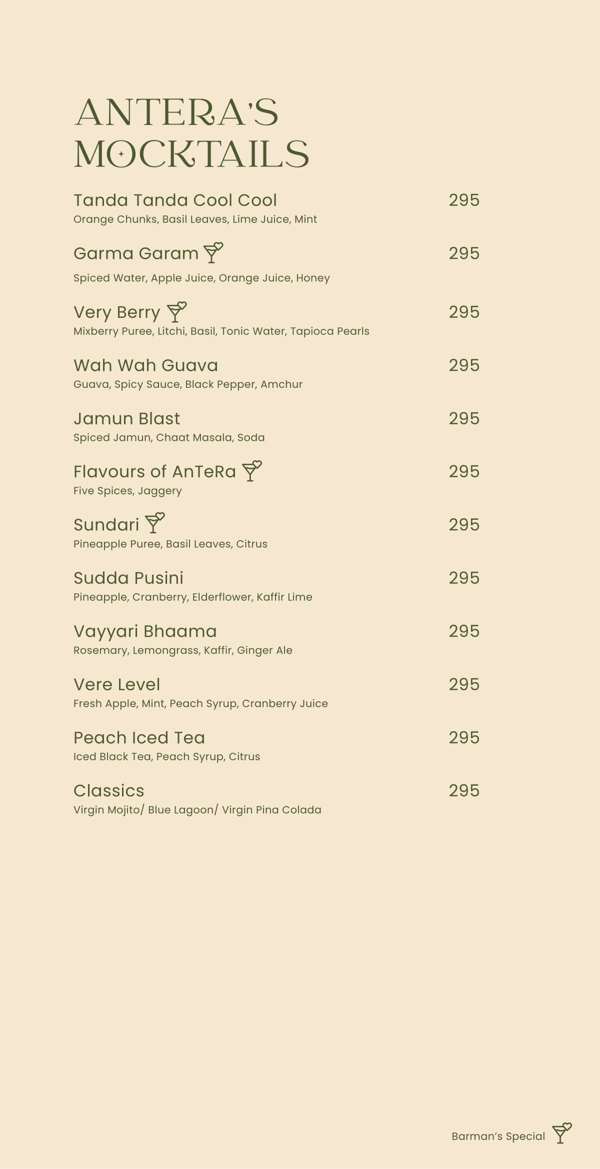 Menu of AnTeRa Courtyard, Nanakramguda, Hyderabad