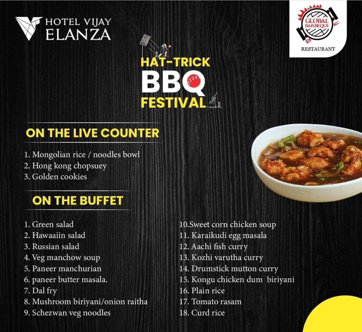 Menu of Global Barbeque, Hotel Vijay Elanza, Coimbatore