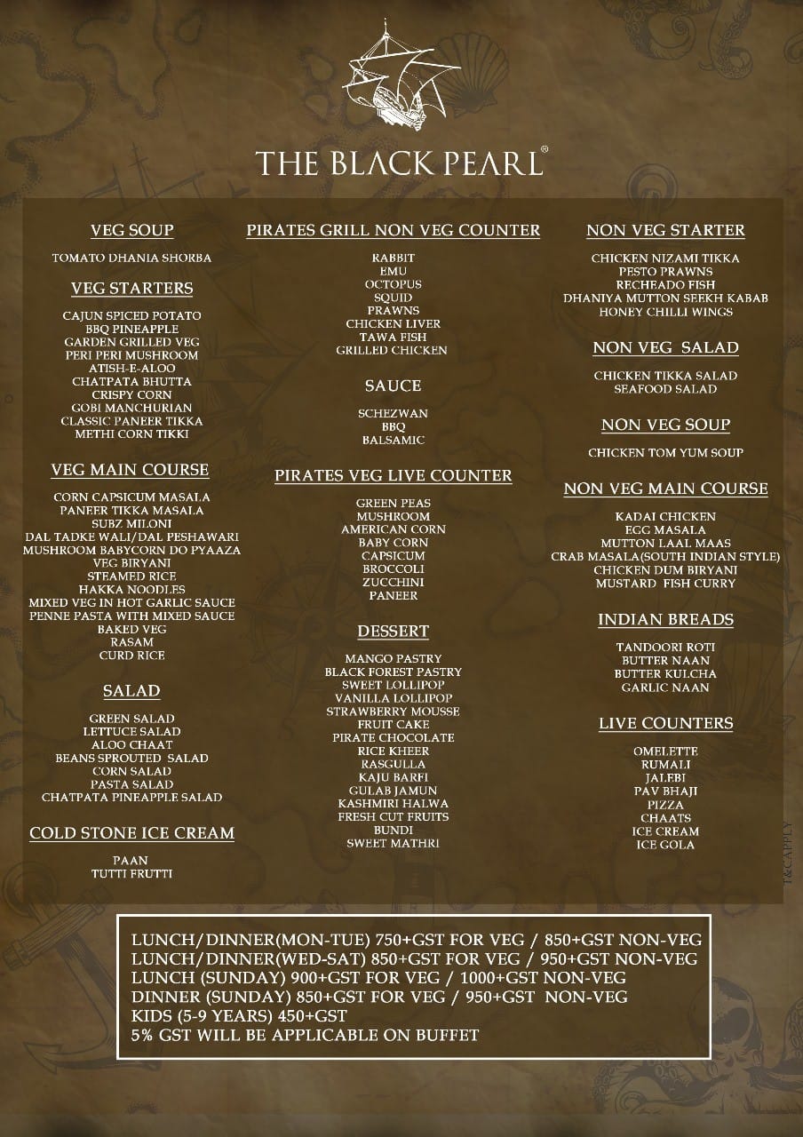 Menu of The Black Pearl, Sholinganallur, Chennai