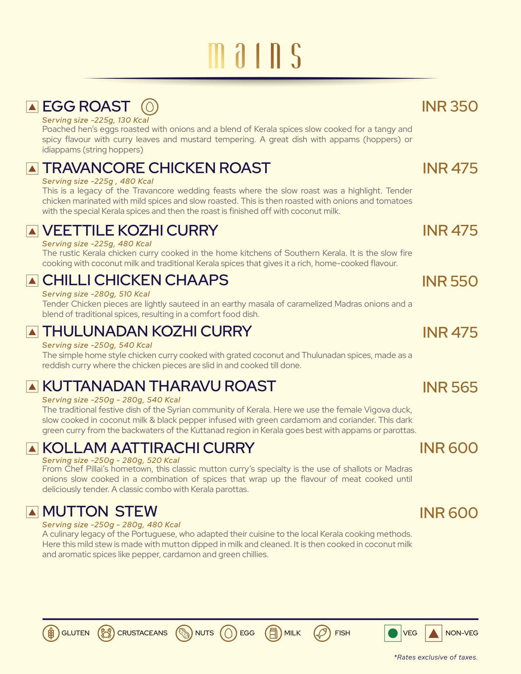 Menu of Restaurant Chef Pillai, Brigade Road, Central Bengaluru