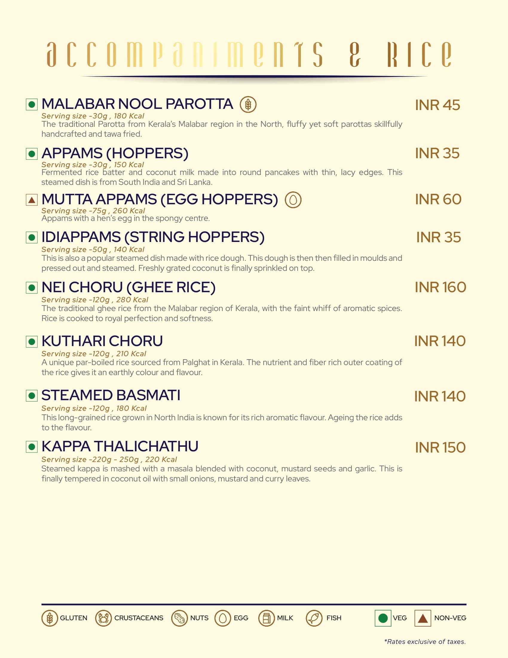 Menu of Restaurant Chef Pillai, Brigade Road, Central Bengaluru