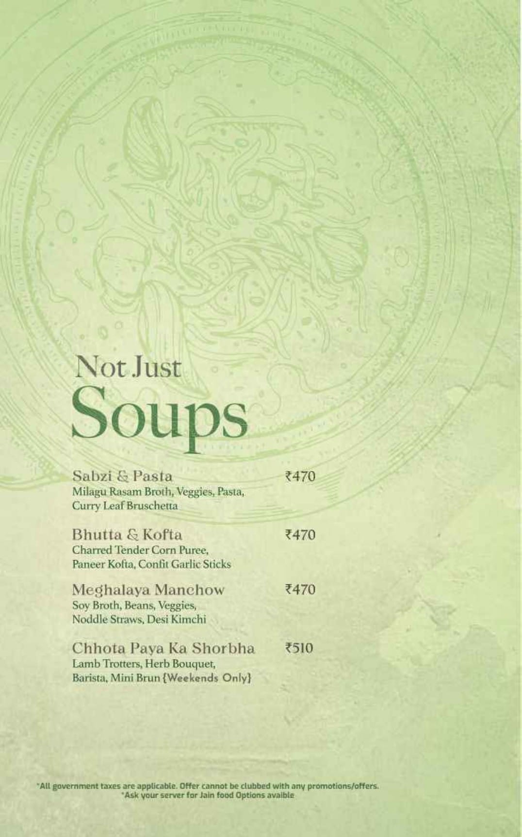 Menu of Not just Tamasha, Worli, South Mumbai