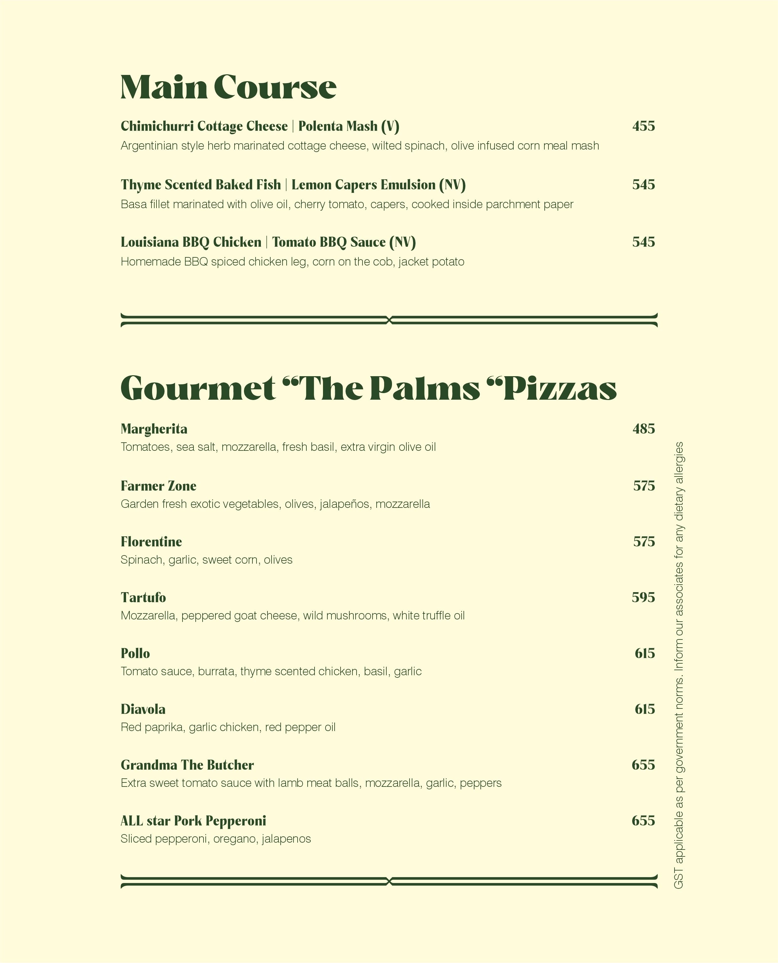 Menu of The Palms Brew & Kitchen, JP Nagar, South Bengaluru