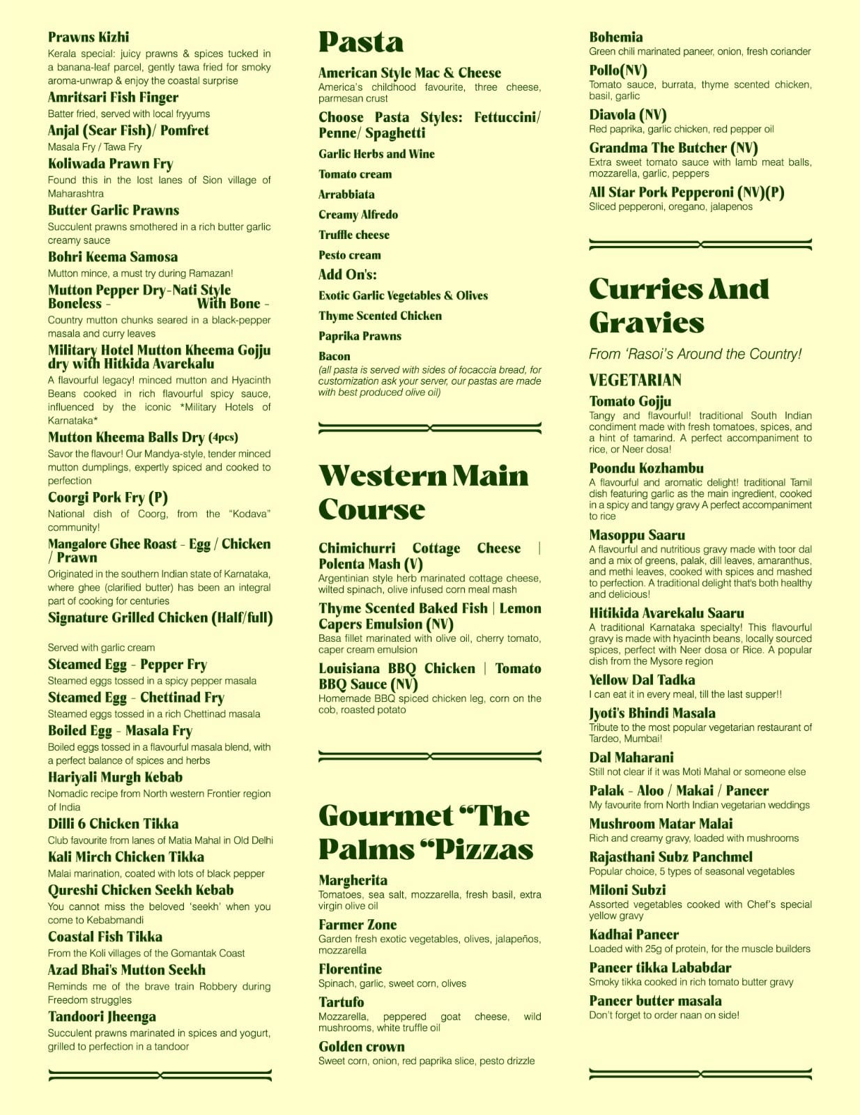 Menu of The Palms Brew & Kitchen, JP Nagar, South Bengaluru