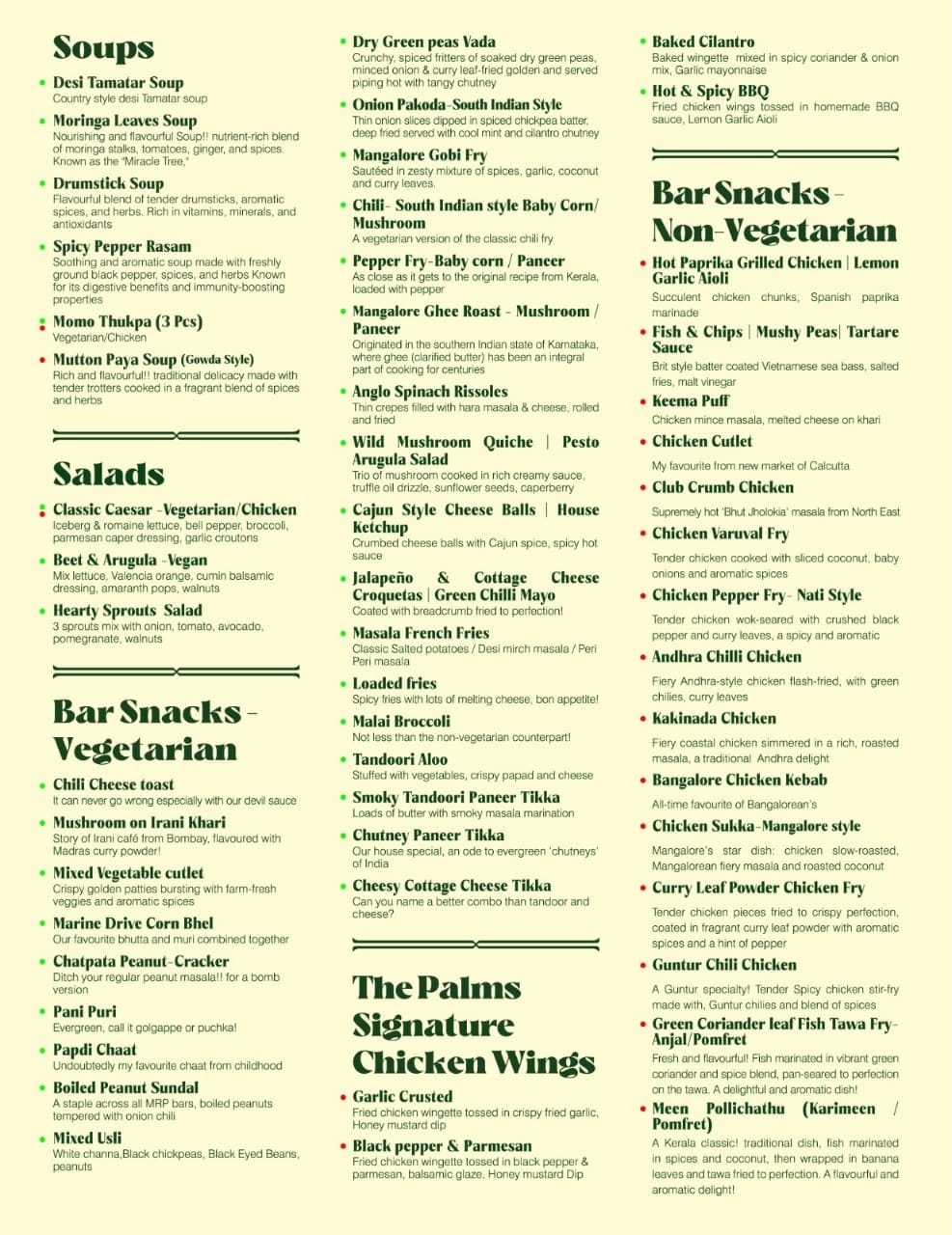 Menu of The Palms Brew & Kitchen, JP Nagar, South Bengaluru
