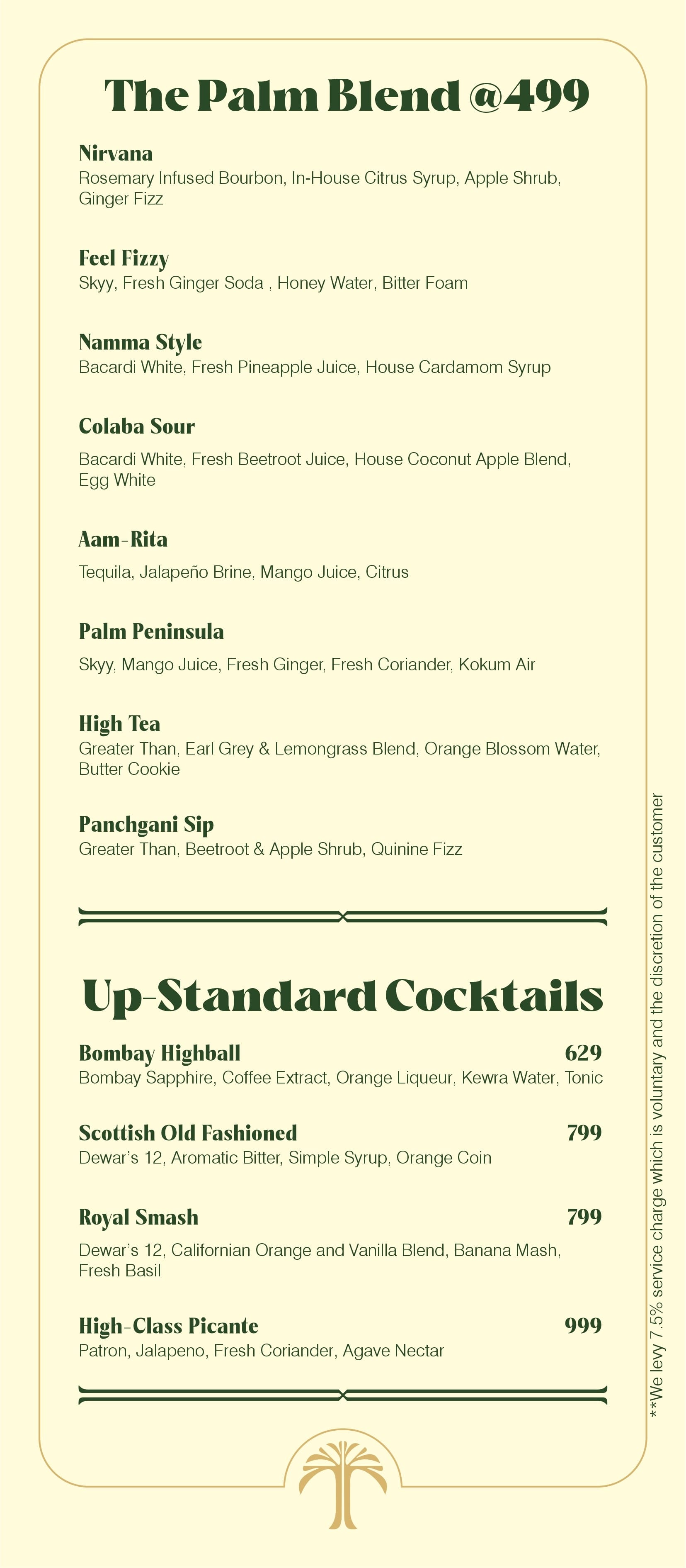 Menu of The Palms Brew & Kitchen, JP Nagar, South Bengaluru