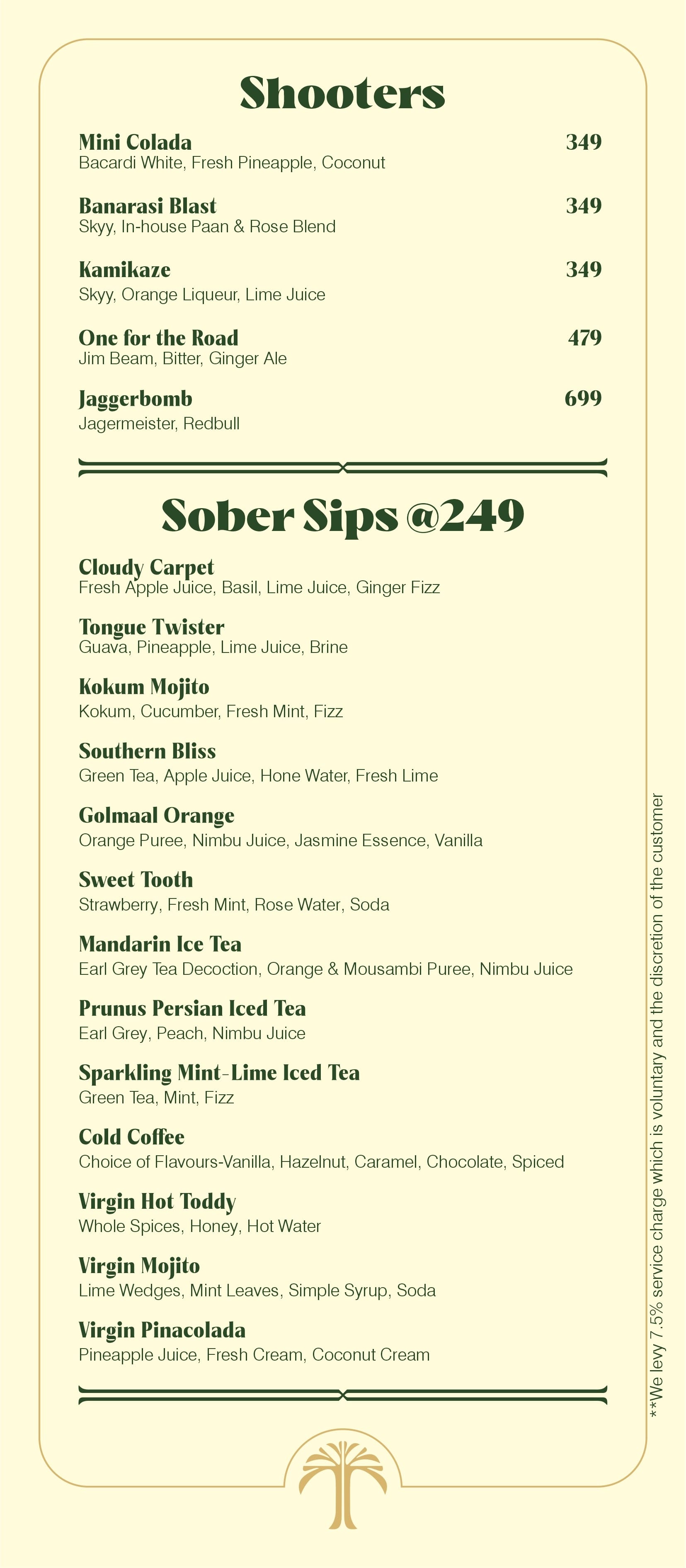 Menu of The Palms Brew & Kitchen, JP Nagar, South Bengaluru