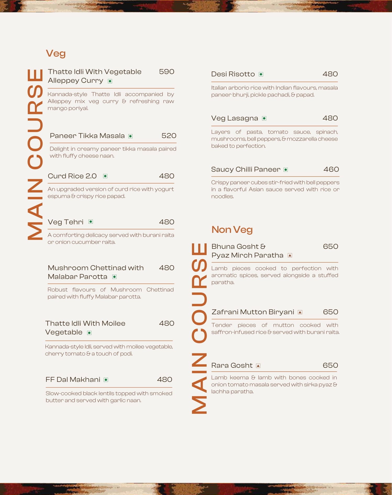 Menu of Forefathers, Road No. 45, Jubilee Hills, Hyderabad