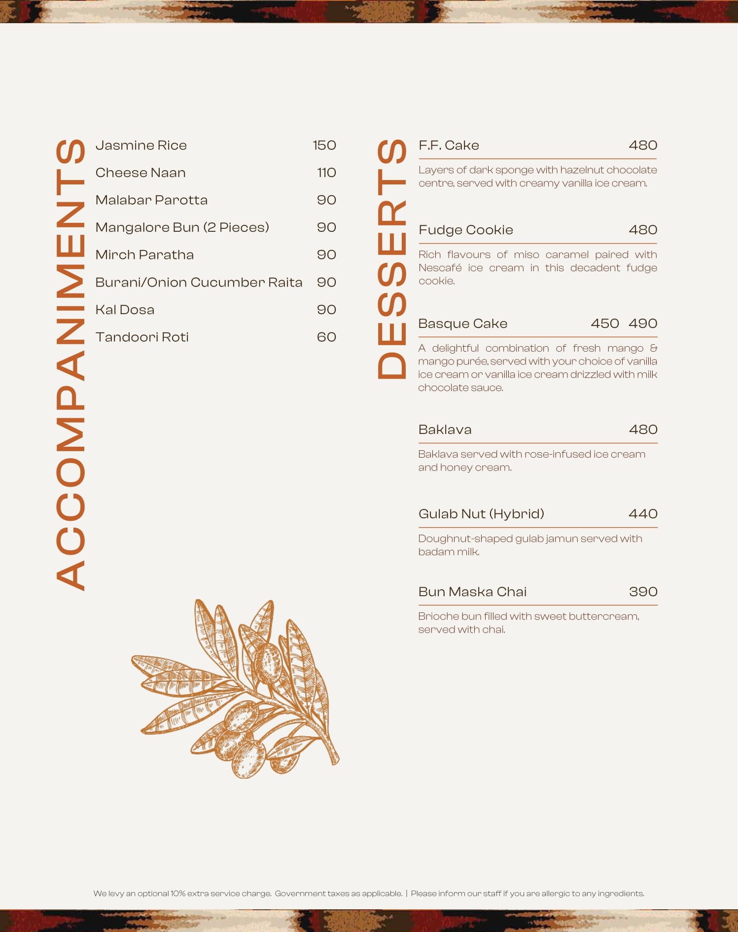 Menu of Forefathers, Road No. 45, Jubilee Hills, Hyderabad