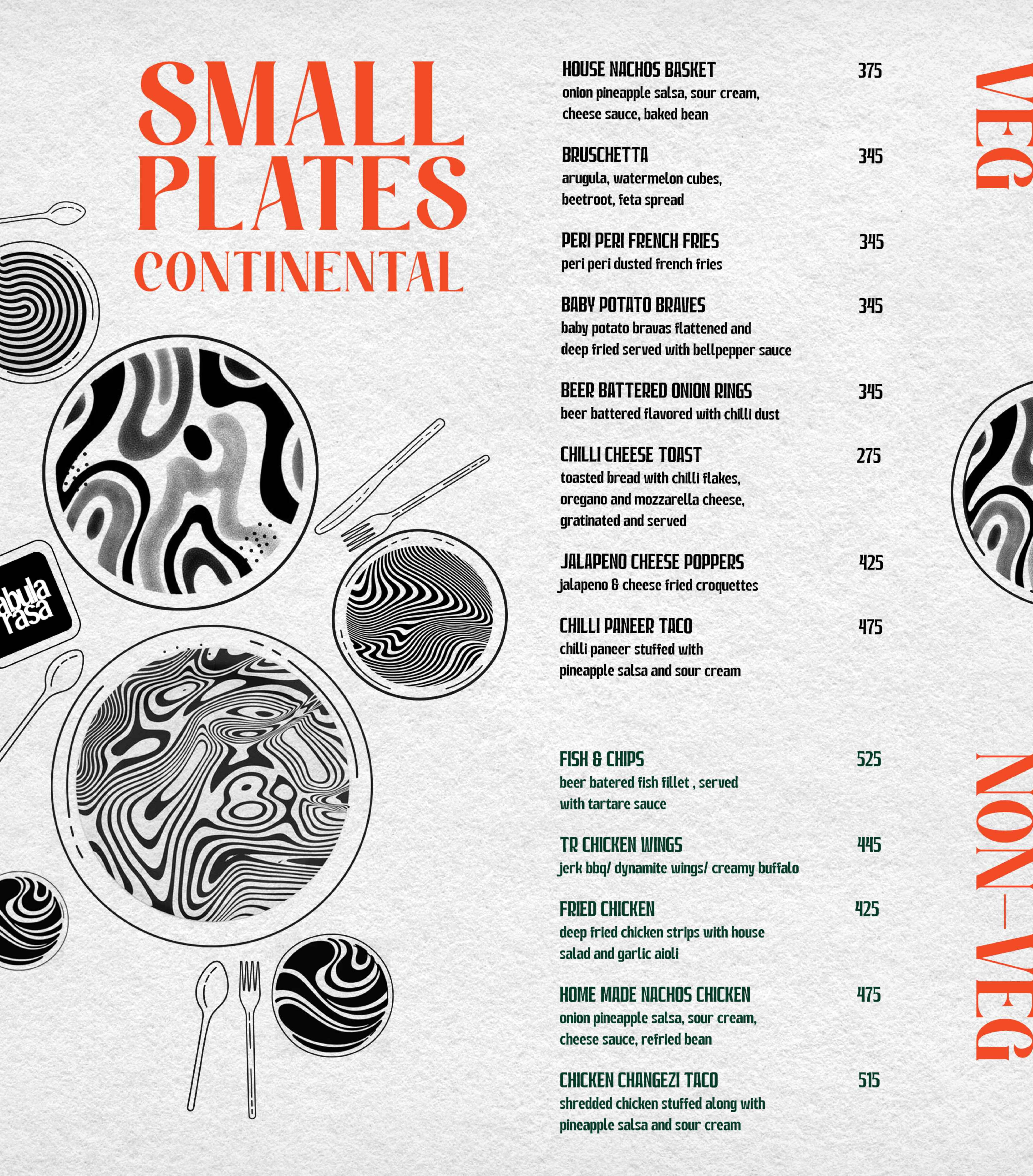 Menu of Tabula Rasa, Gachibowli, Hyderabad