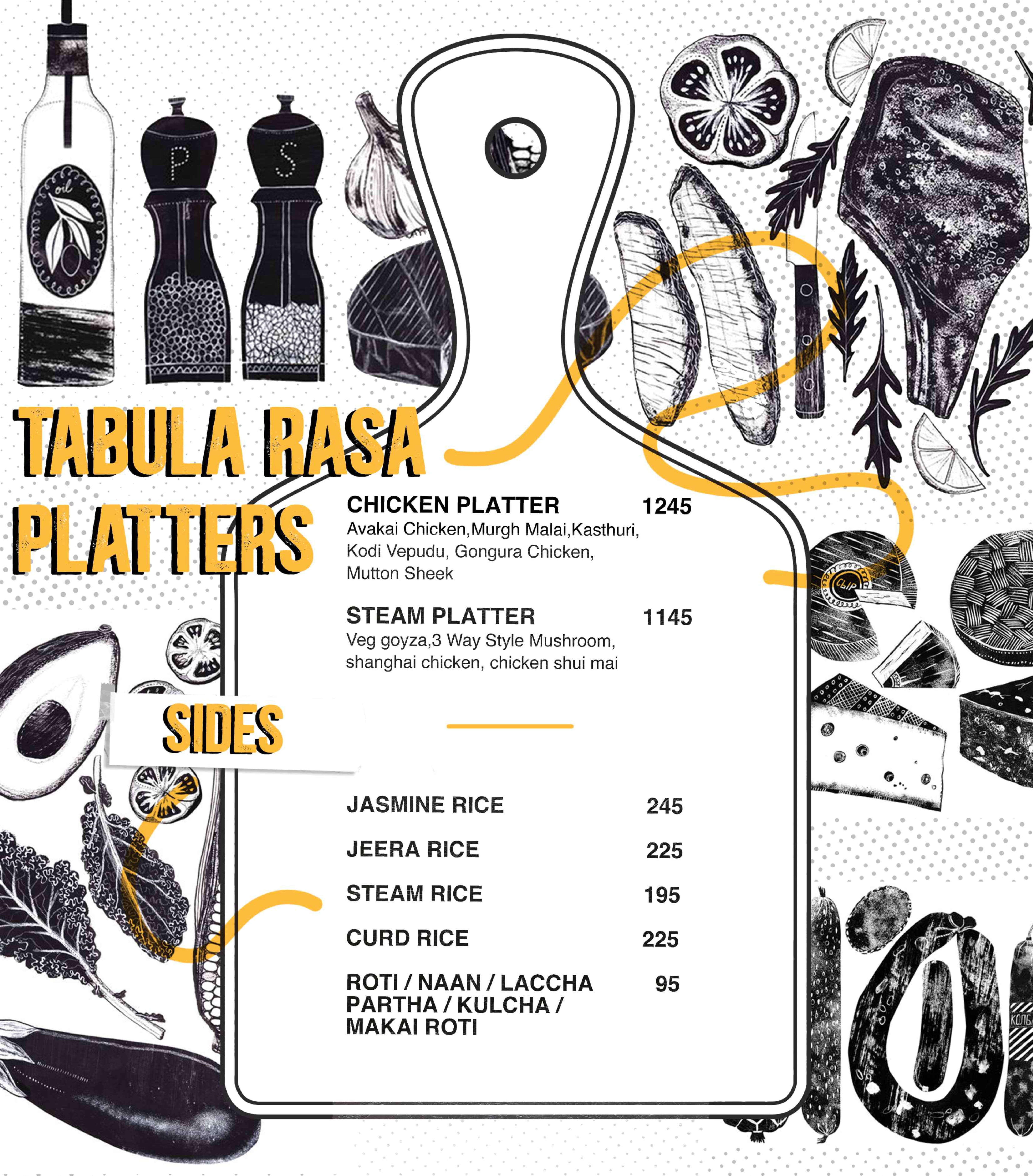 Menu of Tabula Rasa, Gachibowli, Hyderabad