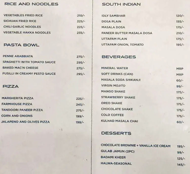Menu of Kala Cafe, Parliament Street, Central Delhi