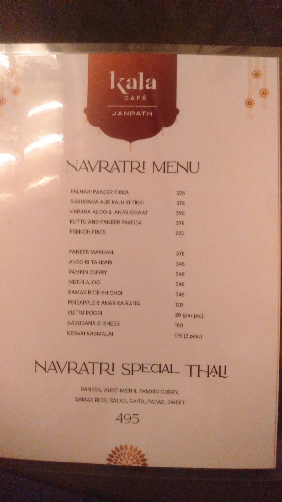 Menu of Kala Cafe, Parliament Street, Central Delhi