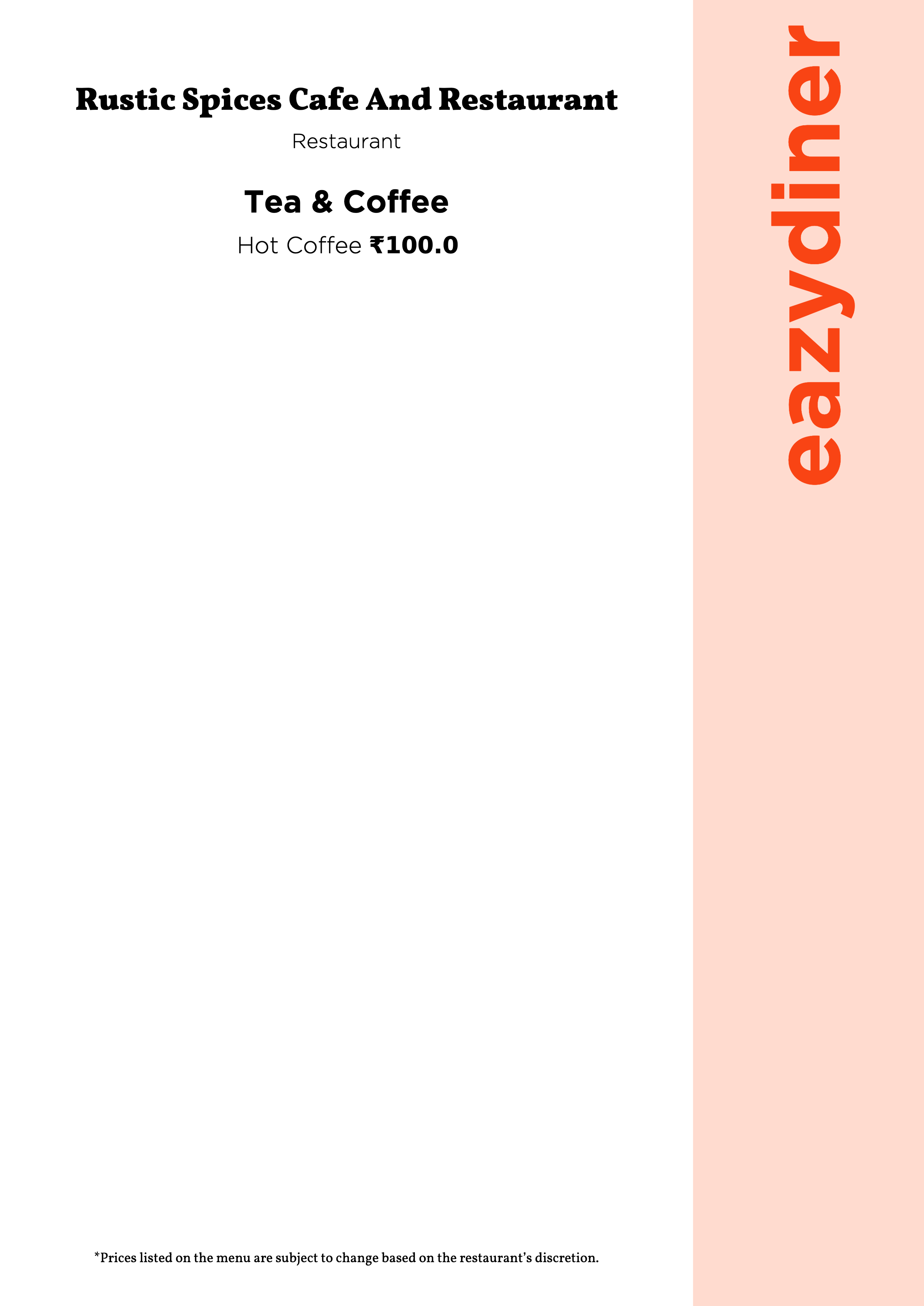 Menu of Rustic Spices Cafe And Restaurant, Bopal, West Ahmedabad